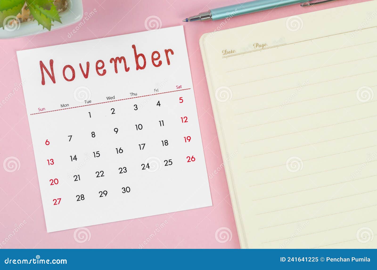 November 2022 Calendar with Note Book on Pink Background Stock Image ...