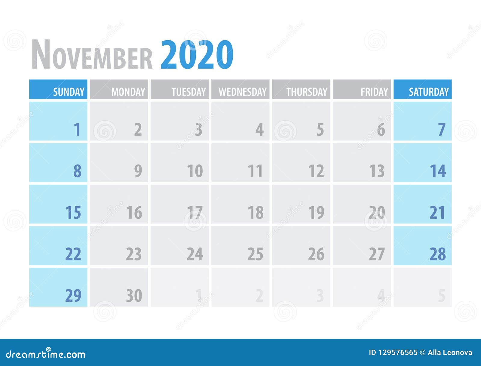 November. Calendar Planner 2020 in Clean Minimal Table Simple Style ...
