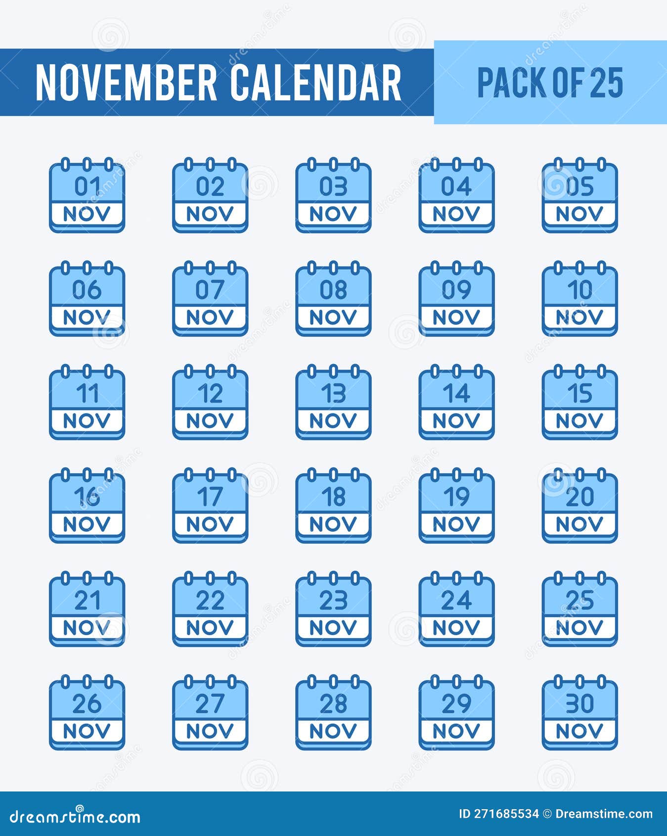 25 November Calendar. Two Color Icons Pack. Vector Illustration Stock ...