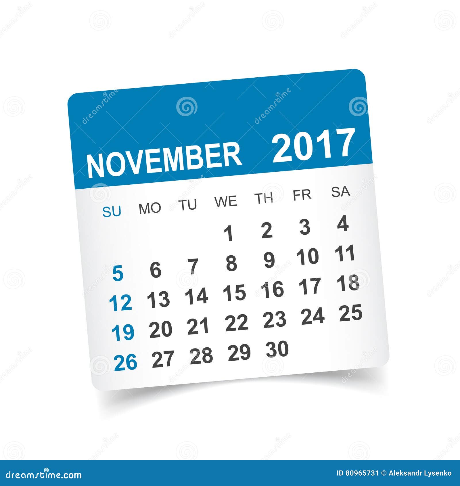 November 2017 calendar stock vector. Illustration of diary - 80965731