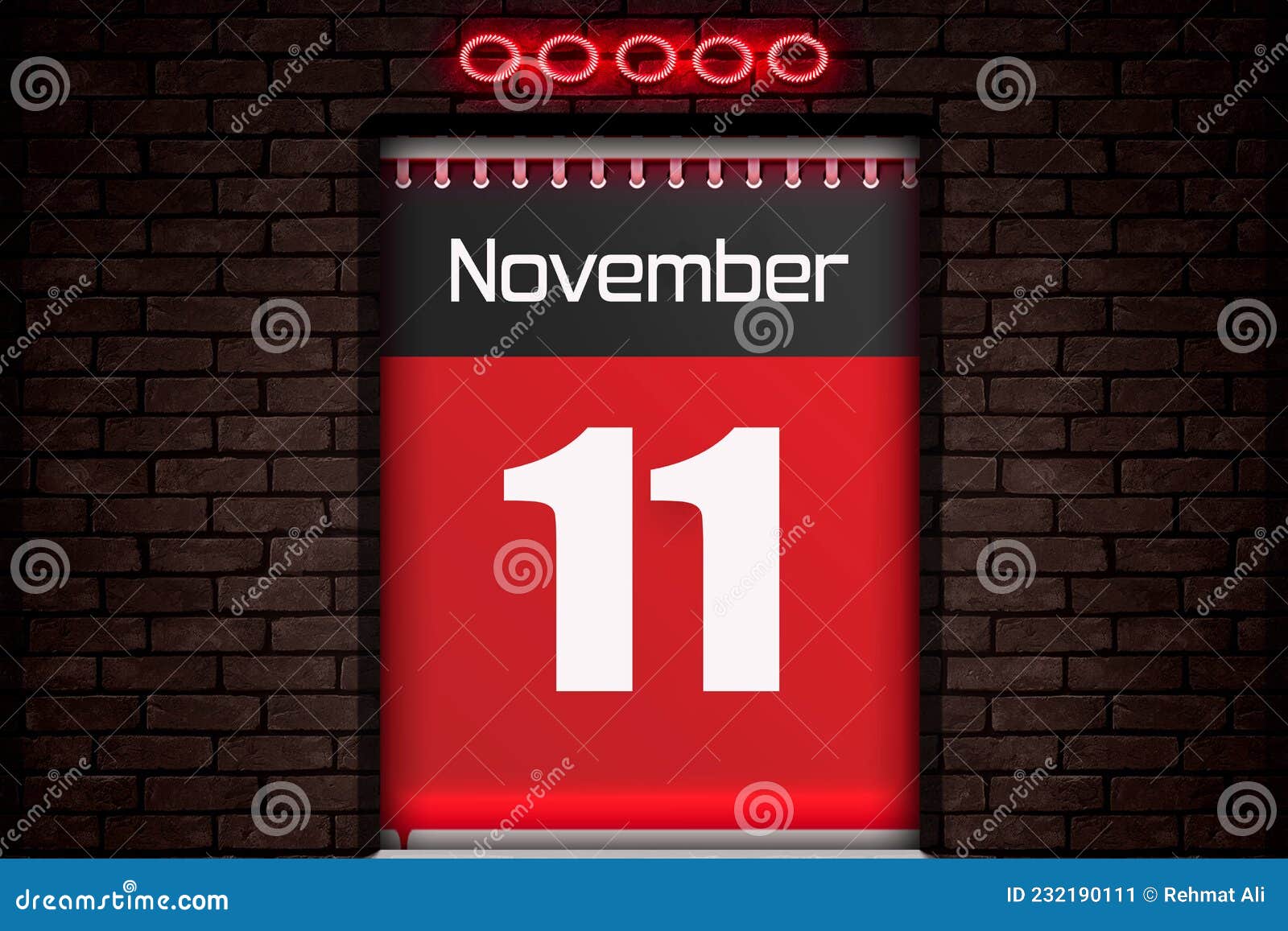 November 11. Calendar on Workplace Neon Text Effect on Bricks ...