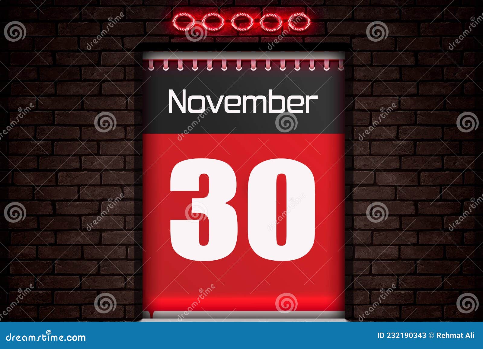 November 30. Calendar on Workplace Neon Text Effect on Bricks ...