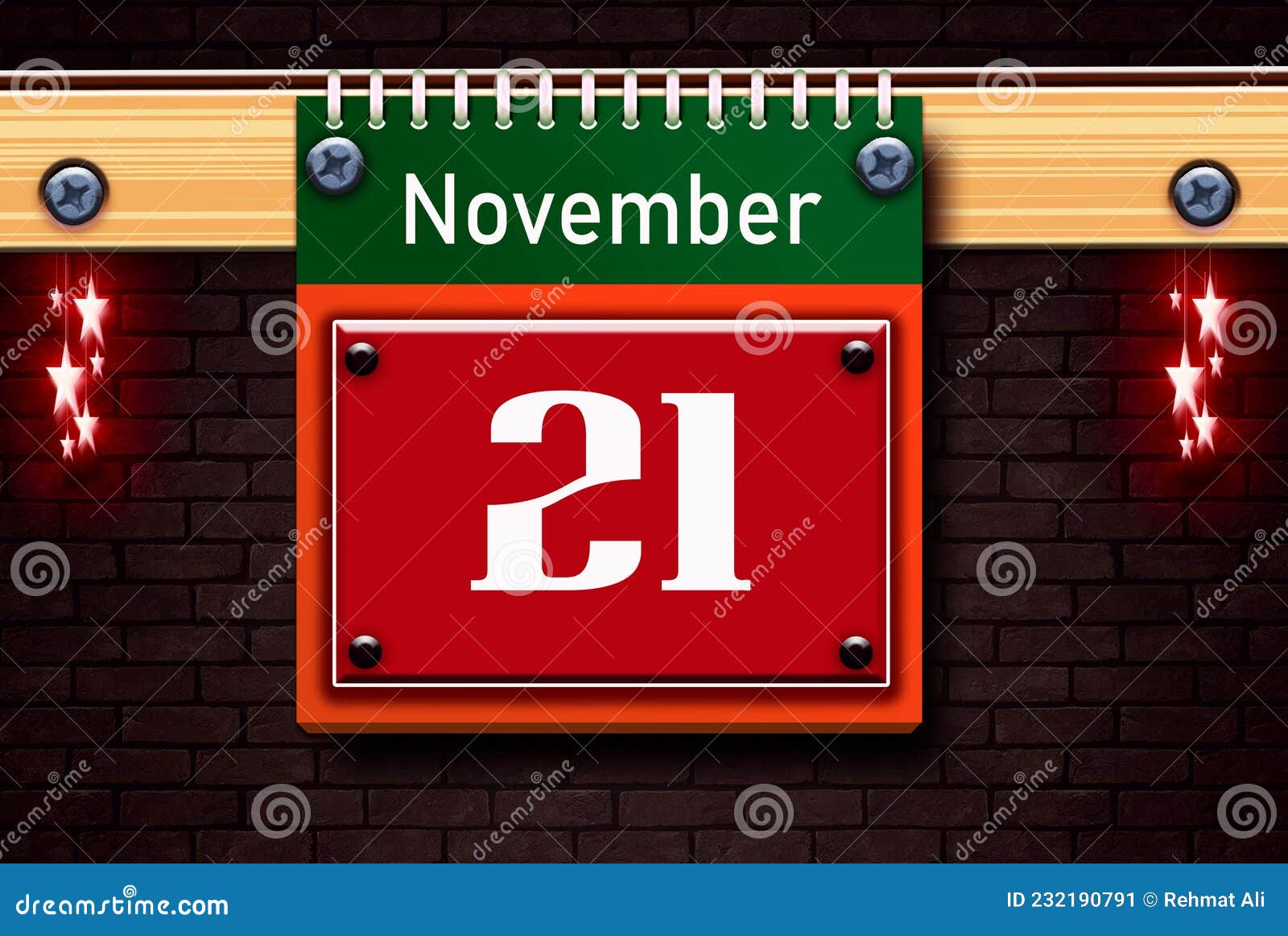 November 21. Calendar on Workplace Text Effect on Bricks Background ...