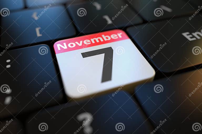 November 7 Date on a Keyboard Key, 3d Rendering Stock Photo - Image of ...