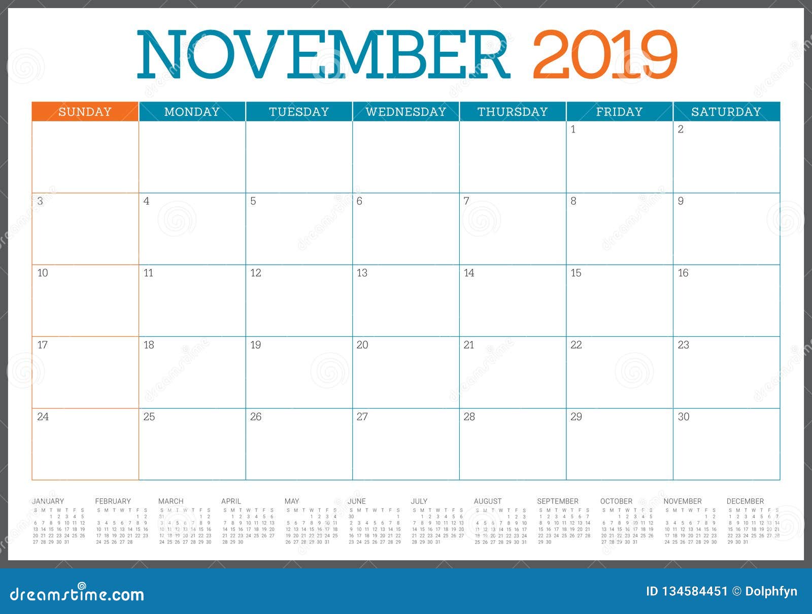 November 2019 Desk Calendar Vector Illustration Stock Vector ...