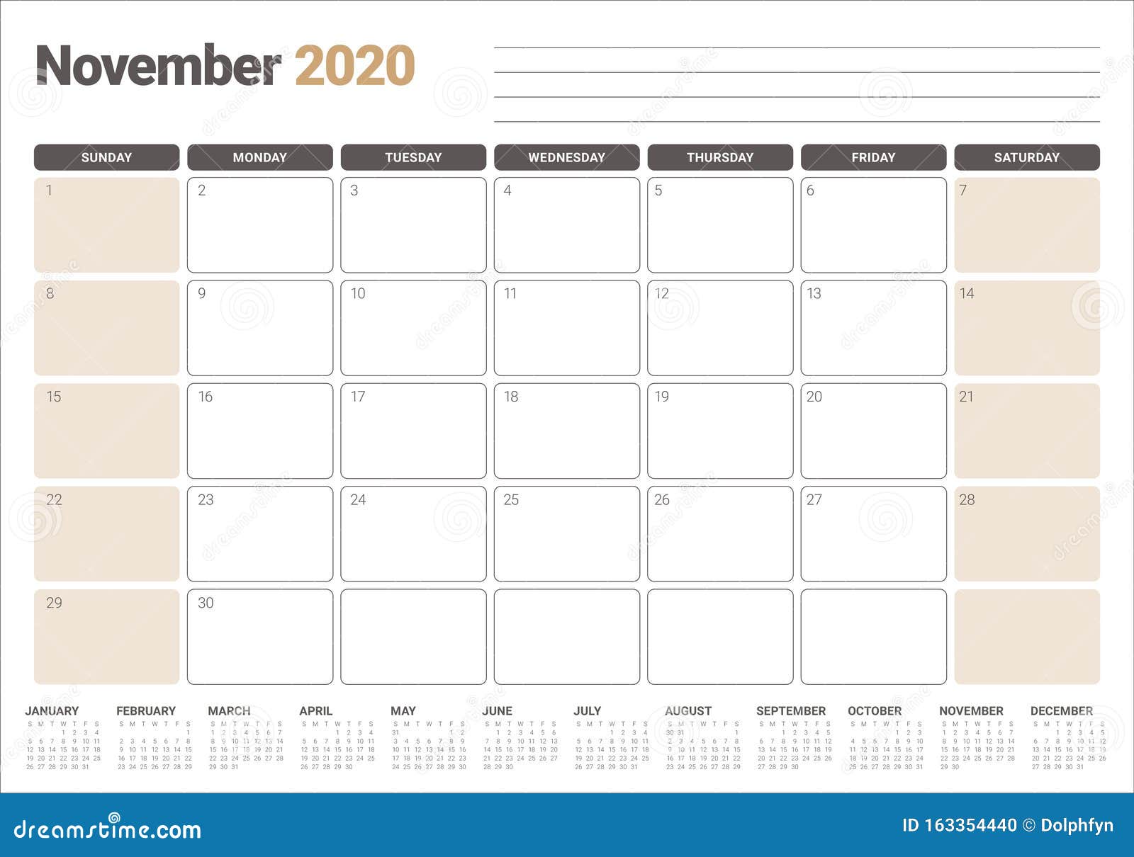 November 2020 Desk Calendar Vector Illustration Stock Vector ...