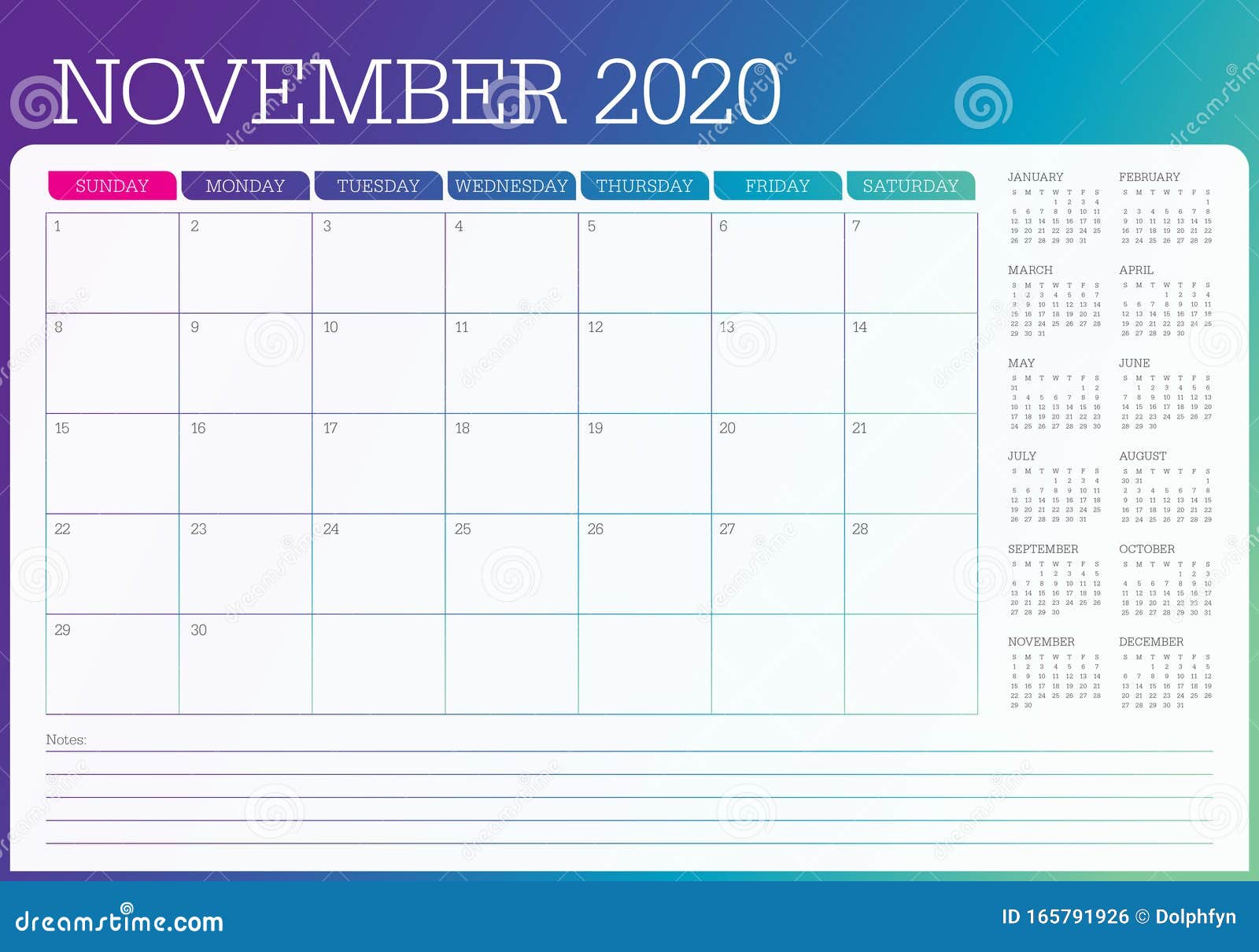 November 2020 Desk Calendar Vector Illustration Stock Vector ...