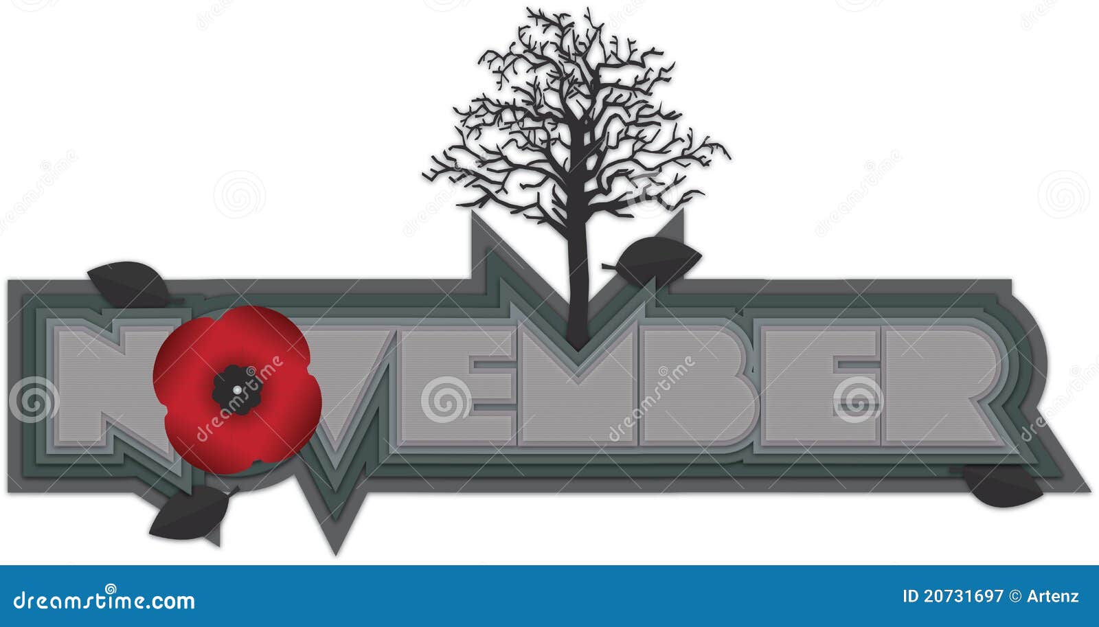 November Heading with Poppy Stock Illustration - Illustration of ...