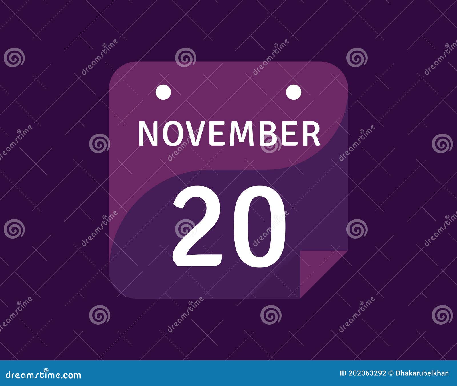 20 November, November 20 Icon Single Day Calendar Vector Illustration ...