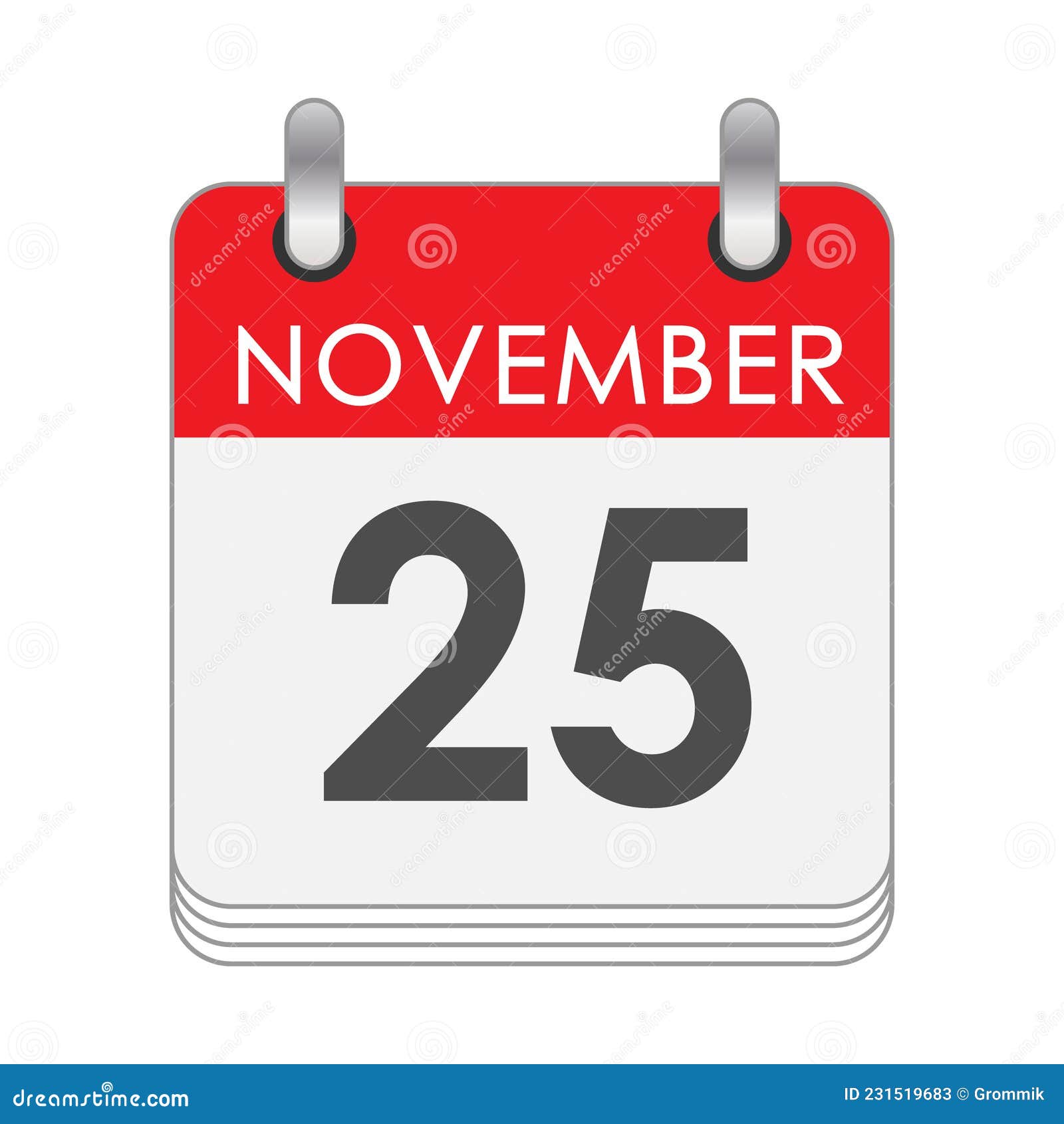 November 25. a Leaf of the Flip Calendar with the Date of November 25 ...