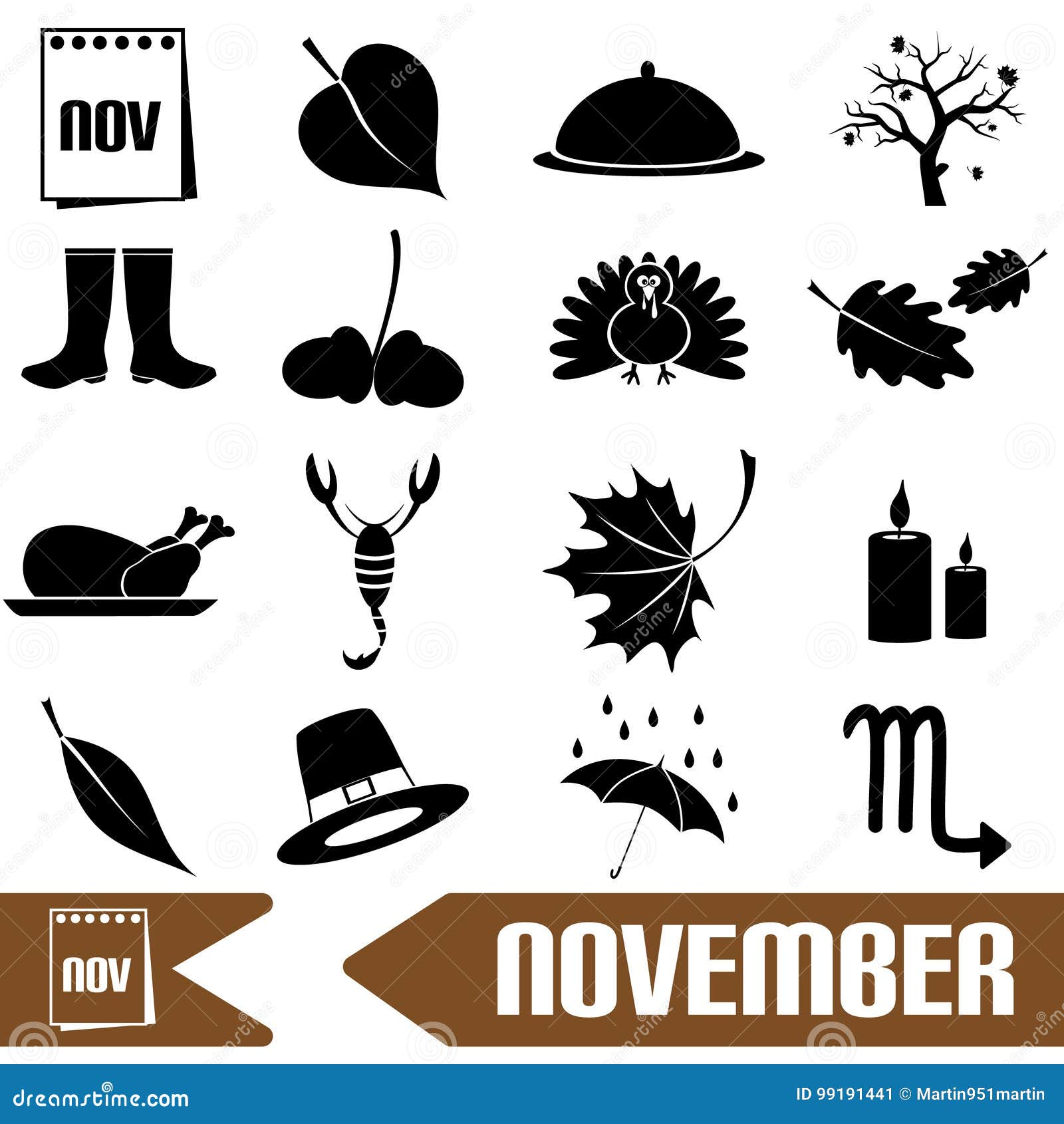 November Month Theme Set of Simple Icons Stock Vector - Illustration of ...