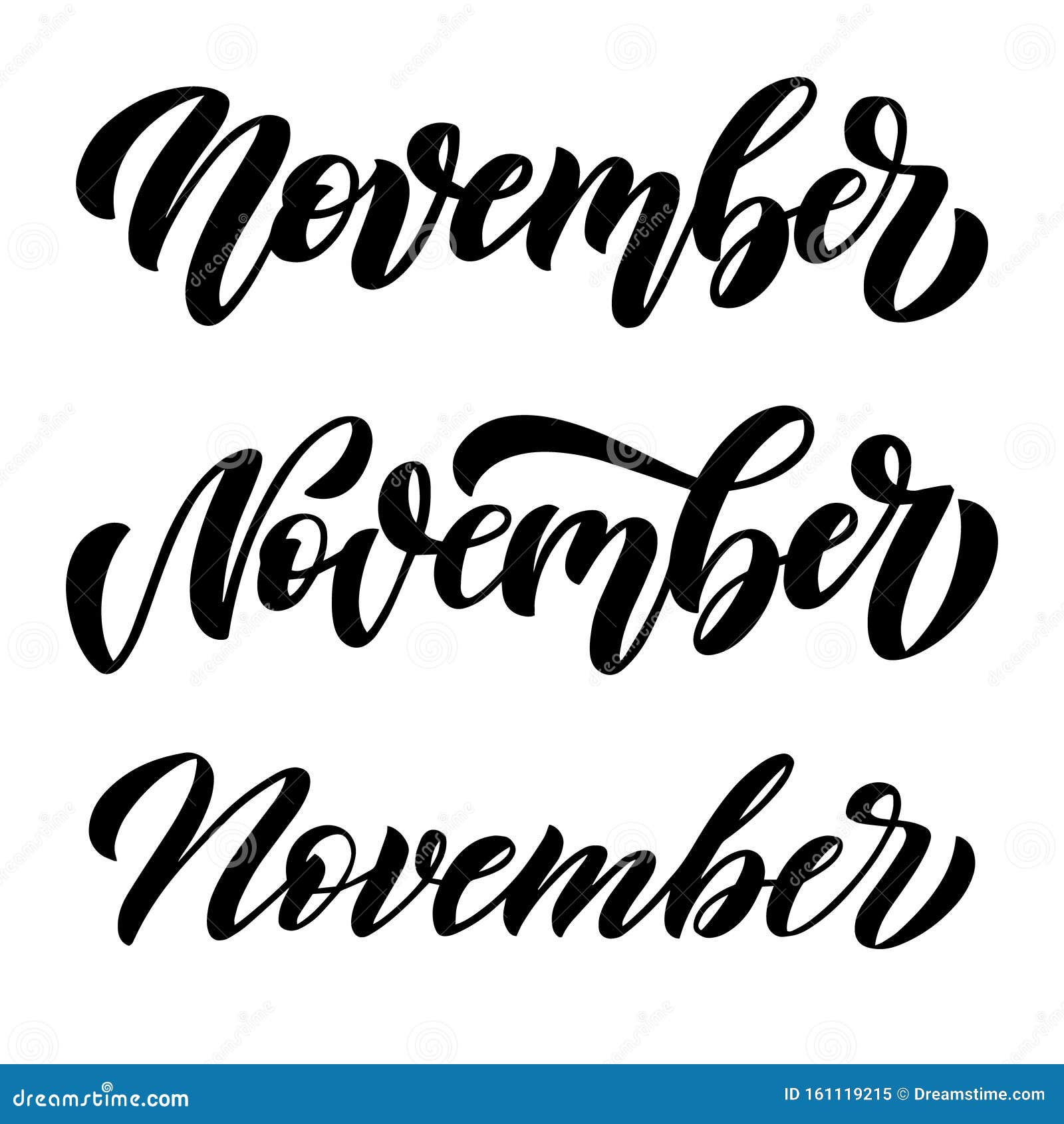 November, Set of Three Minimalistic Black and White Vector Scripts with ...