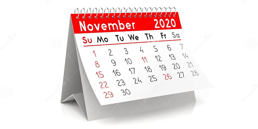 November 2020 - Table Calendar - 3D Illustration Stock Illustration ...