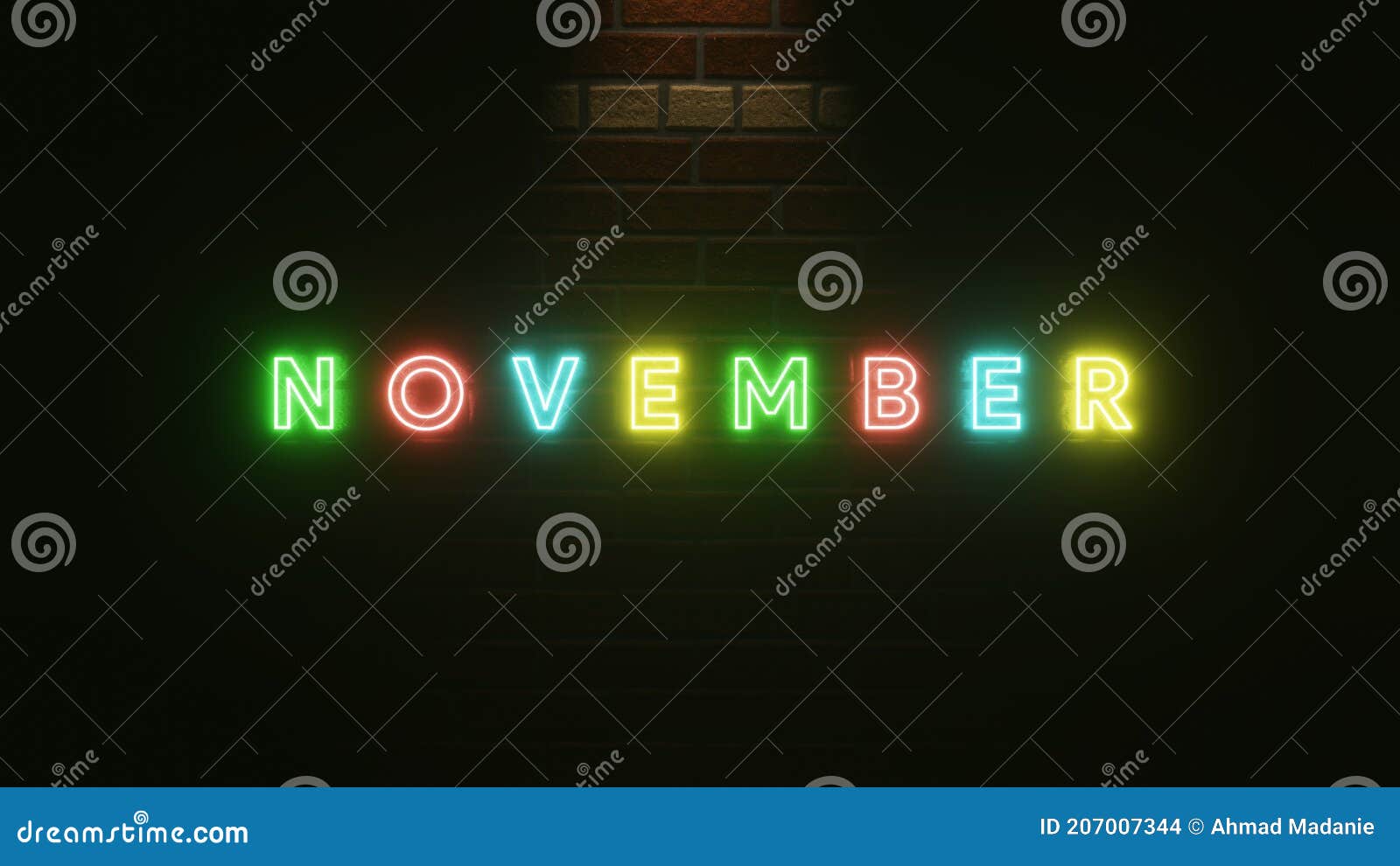 November Text Neon Light Colorful on Brick Wall Texture . 3d ...
