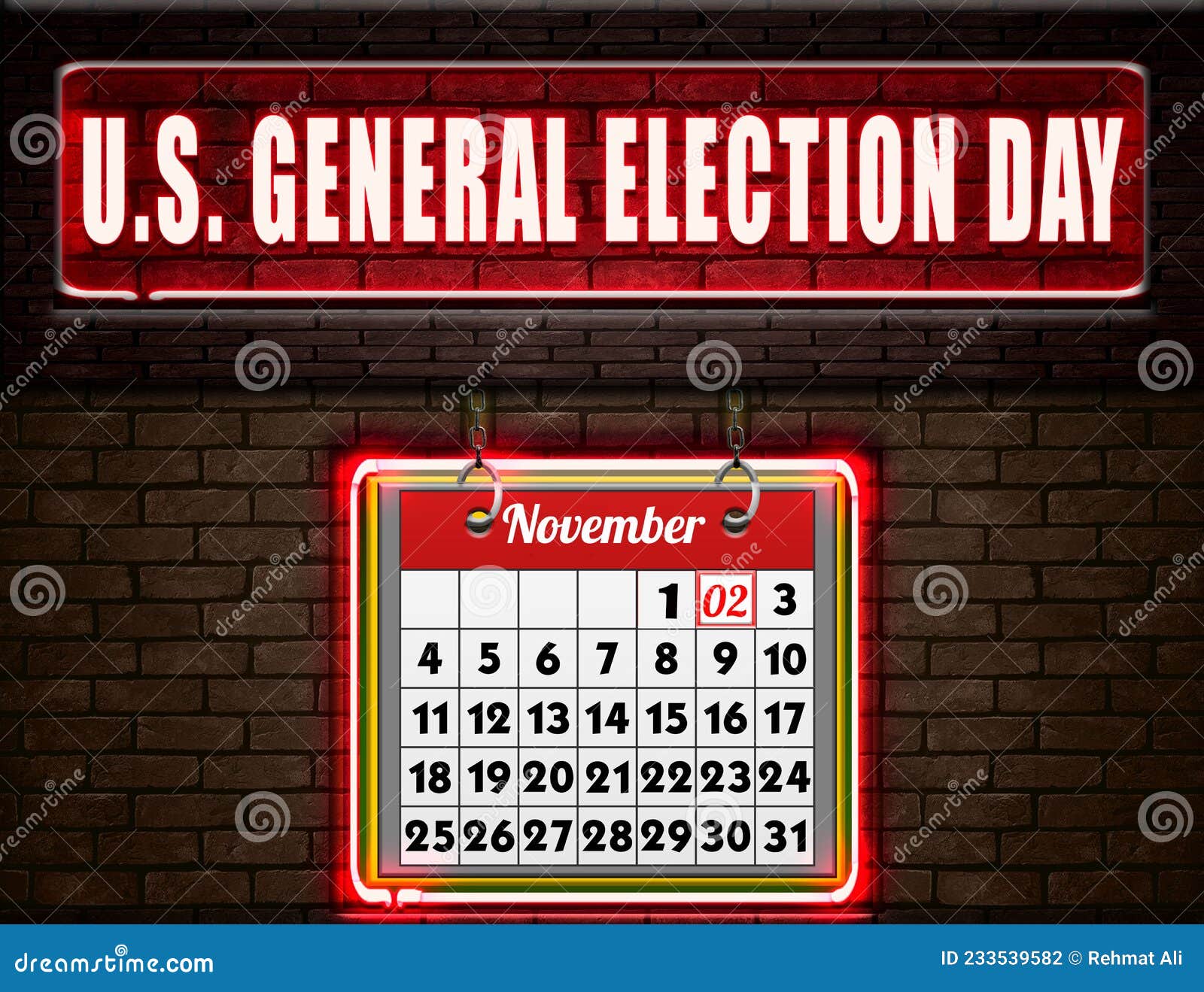 02 November, U.S. General Election Day, Neon Text Effect on Bricks ...