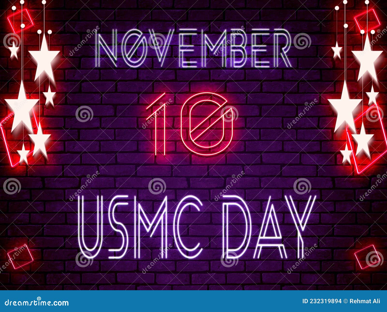 10 November, USMC Day, Neon Text Effect on Bricks Background Editorial ...