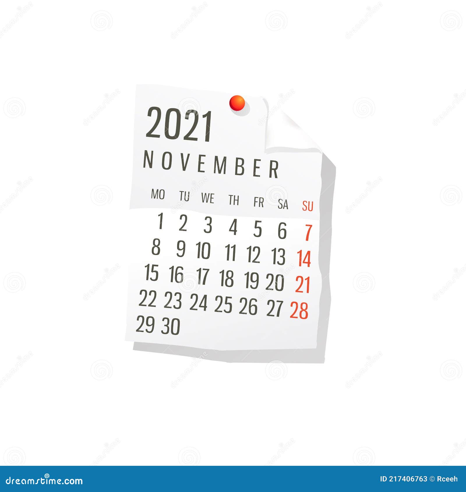 2021 November Vector Calendar Stock Vector - Illustration of date ...