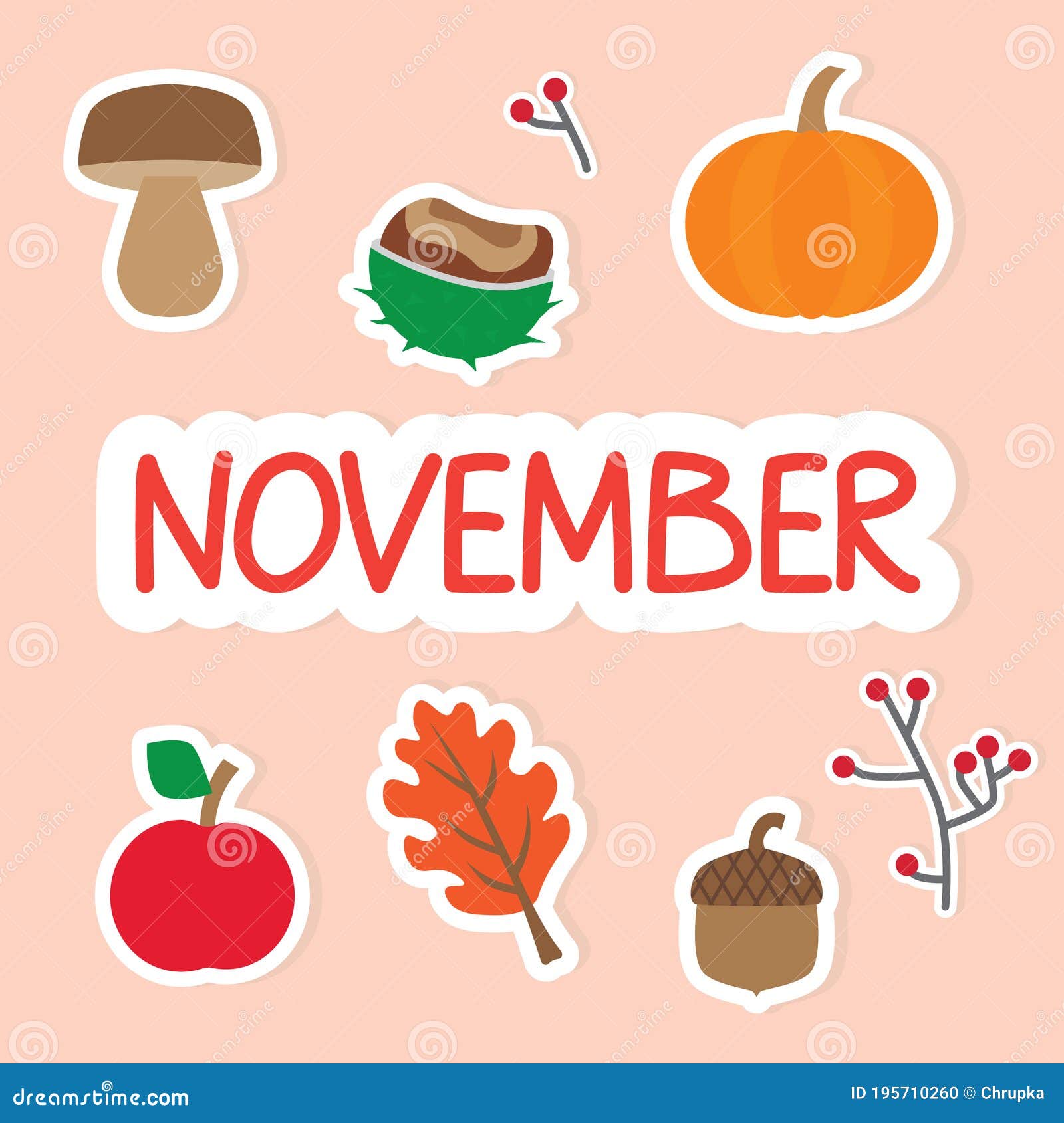 November Word Concept, Autumn Icons Composition Stock Vector ...