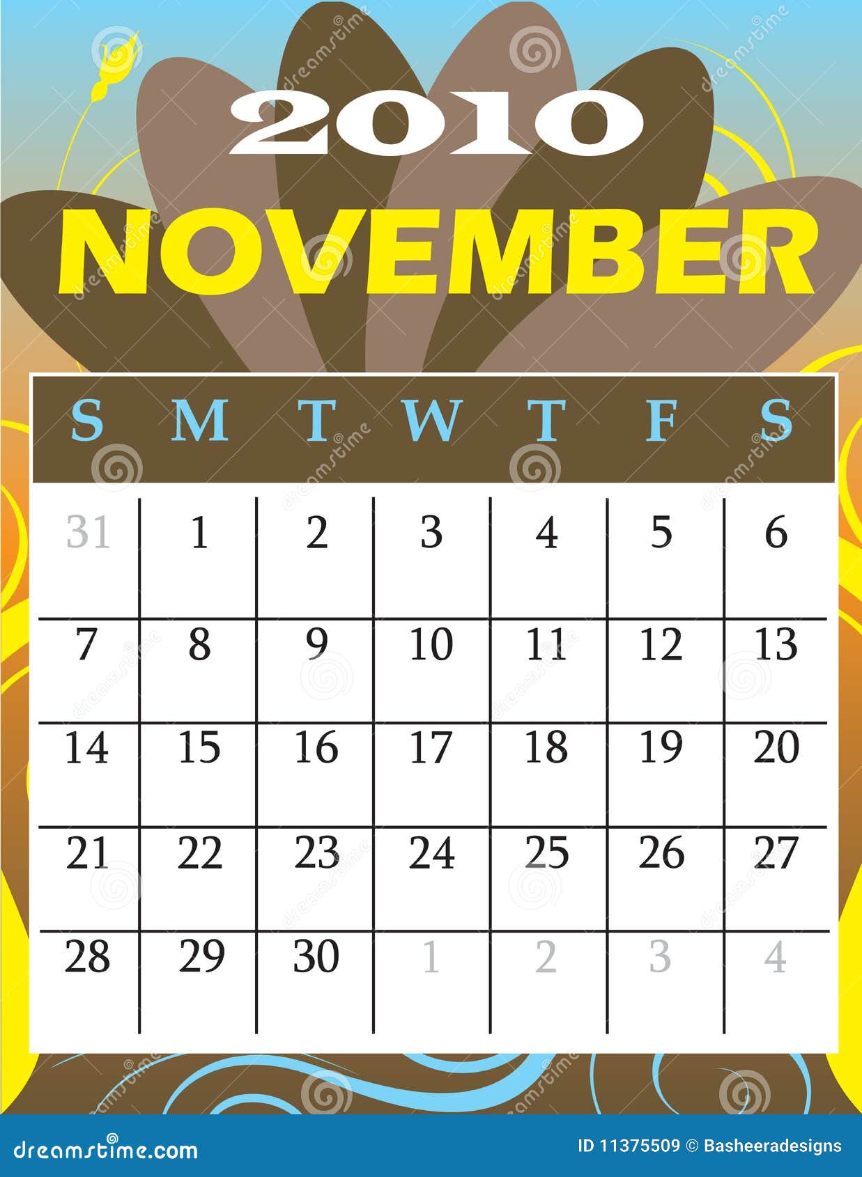 Novembre 2010 illustrazione vettoriale. Illustrazione di illustrazione ...