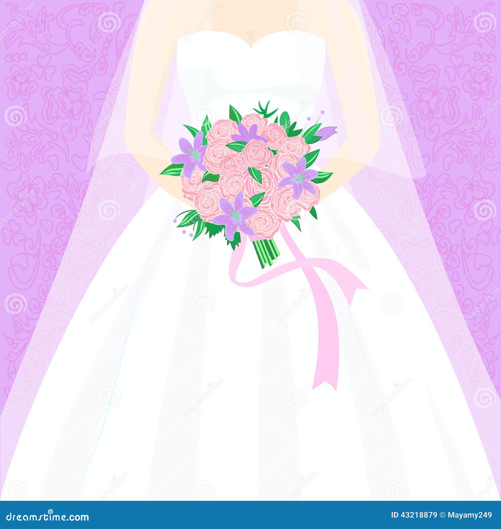 Novia con el ramo ilustración del vector. Ilustración de hembra - 43218879