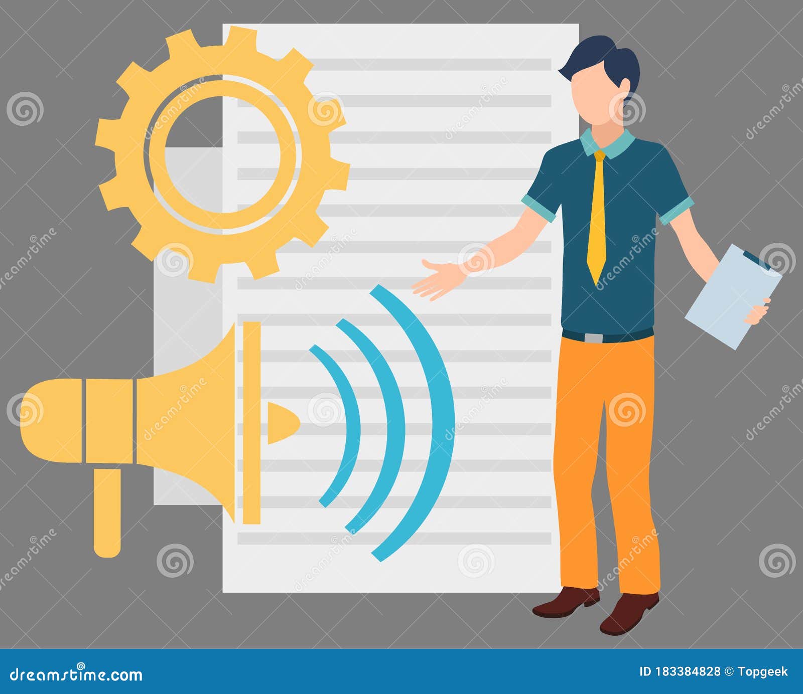 Novice Assistant With Document Megaphone Wheel Vector Illustration ...