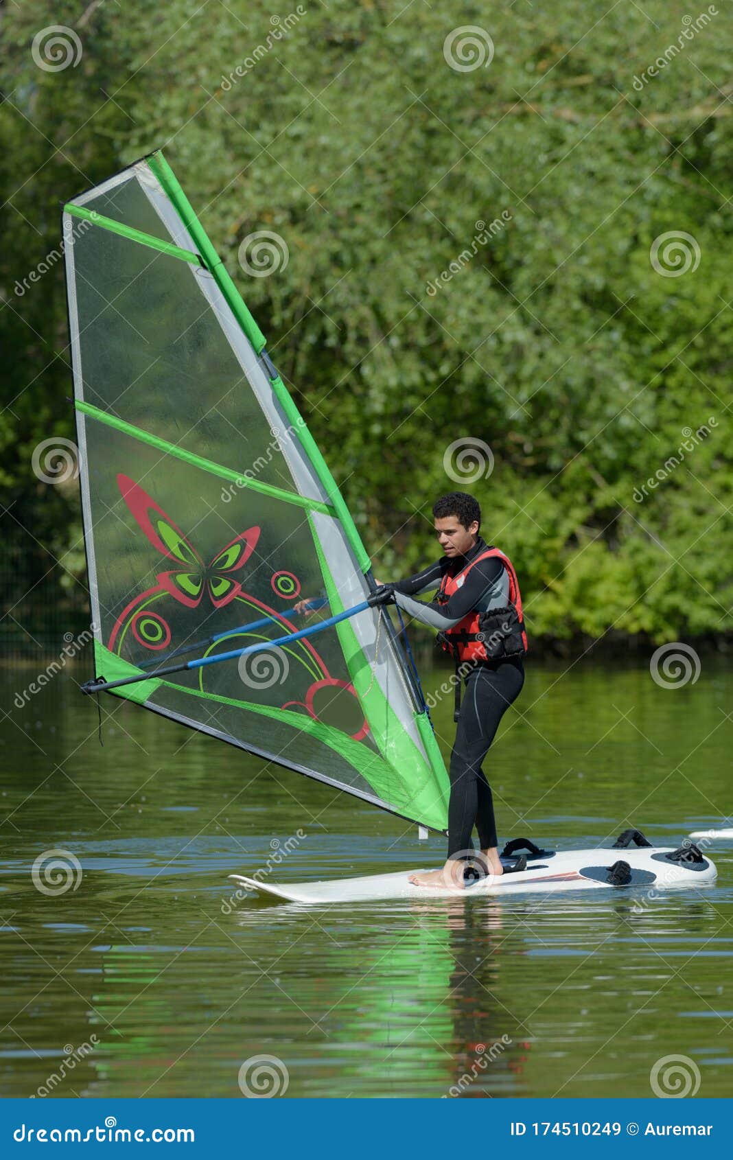Novice Male Windsurfer Doing Routine Stock Image - Image of windsurfer ...