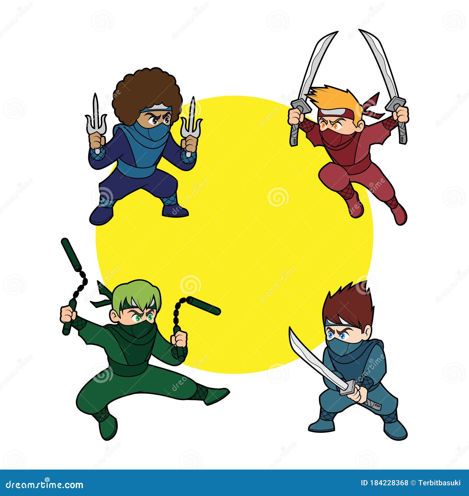 Vector Cartoon Illustration of Kids Ninja Stock Vector - Illustration ...