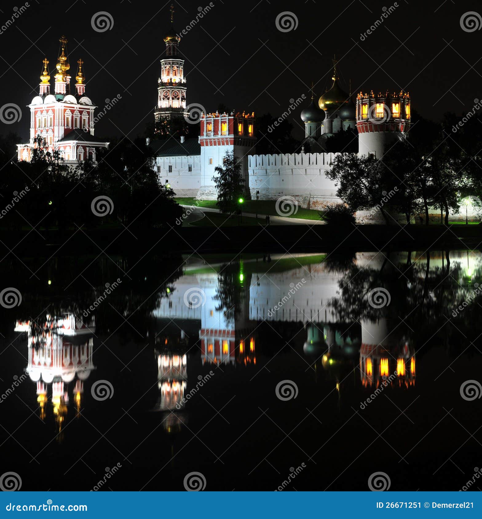 Novodevichy Monastery at Night Stock Image - Image of color, lake: 26671251