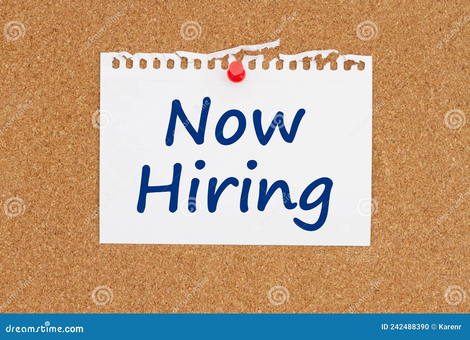 Now Hiring Note Message on Paper on a Bulletin Board Stock Photo ...