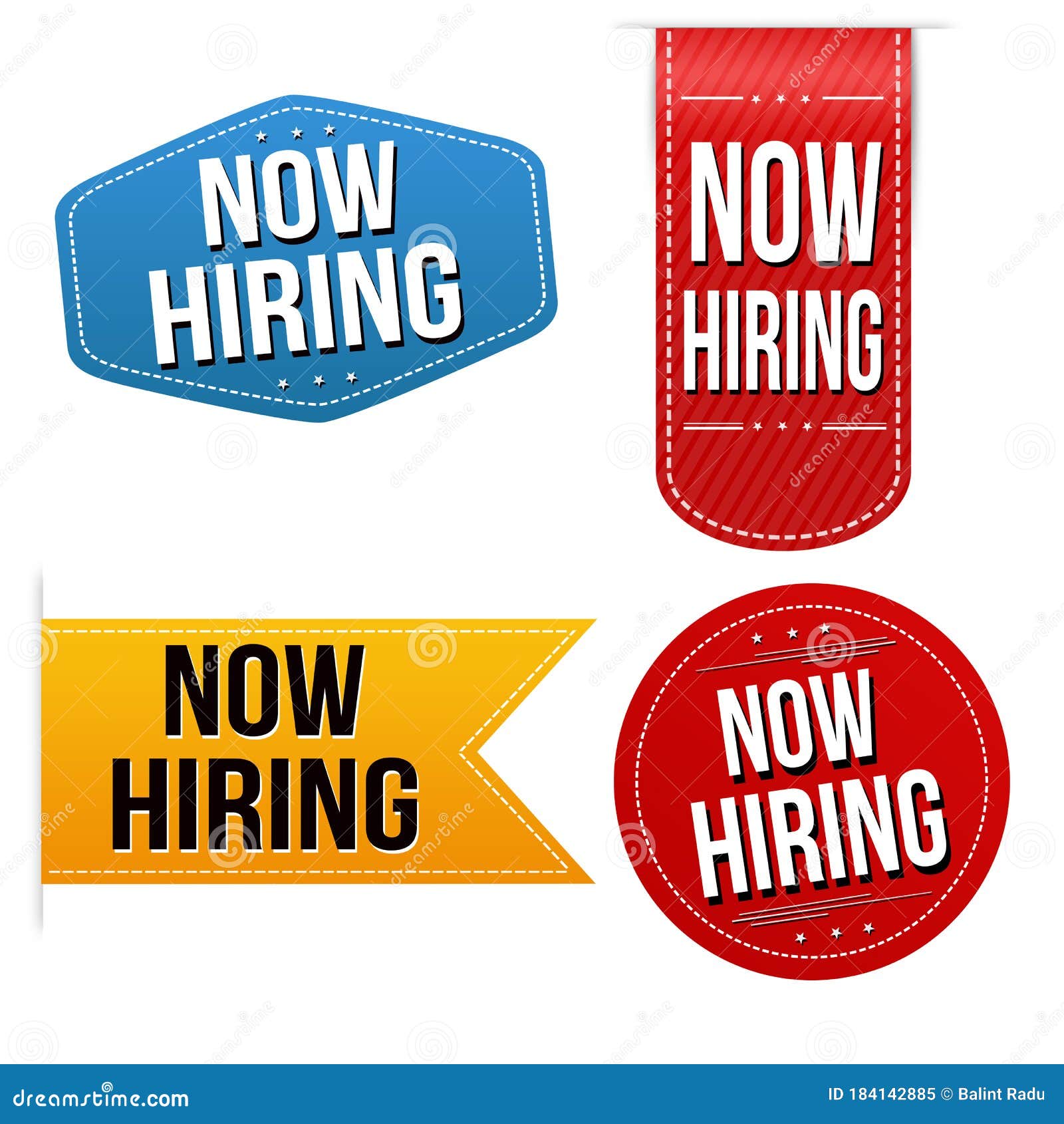 Now Hiring Sticker or Label Set Stock Vector - Illustration of hired ...