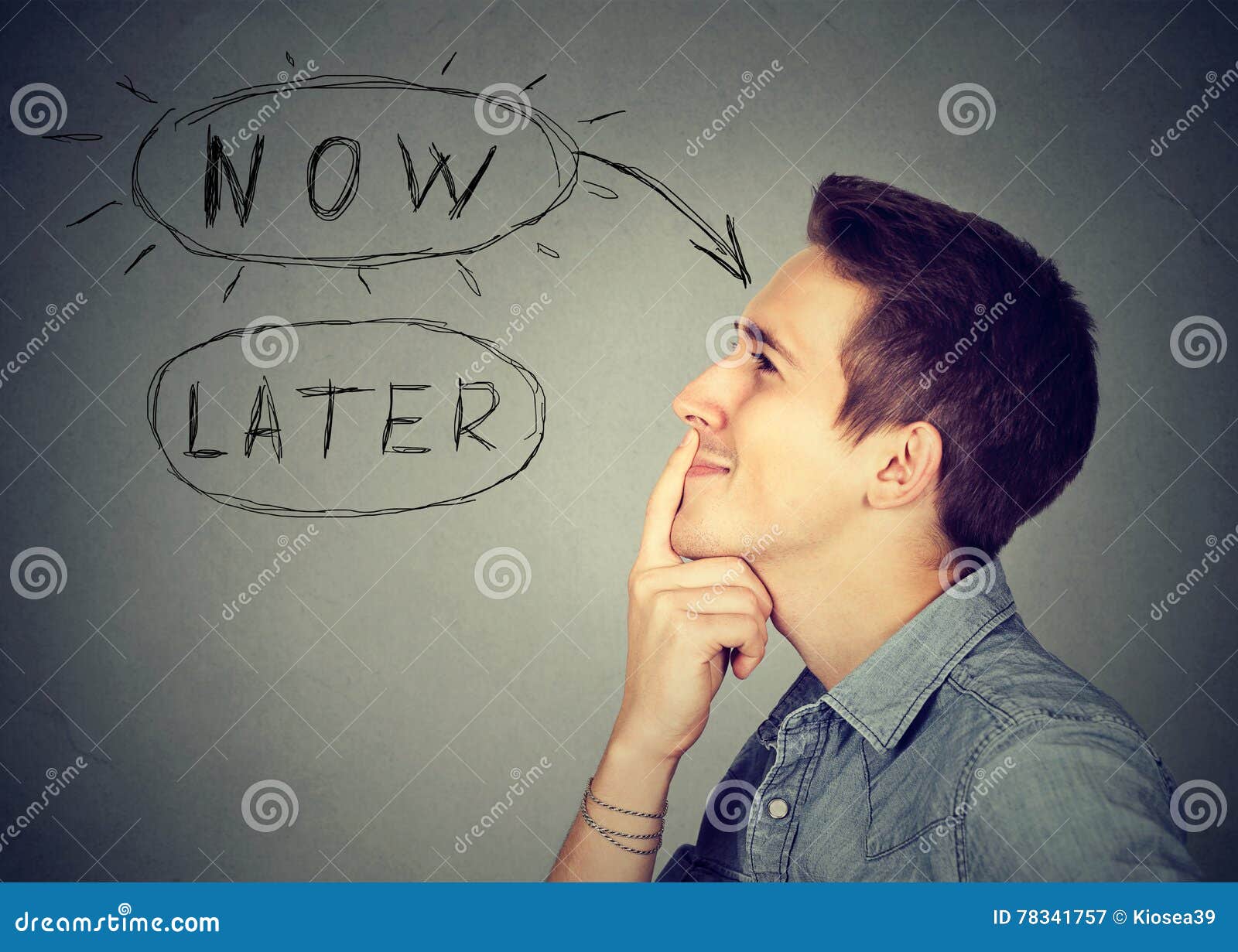 Now or Later. Man Thinking Making Up His Mind Stock Image - Image of ...