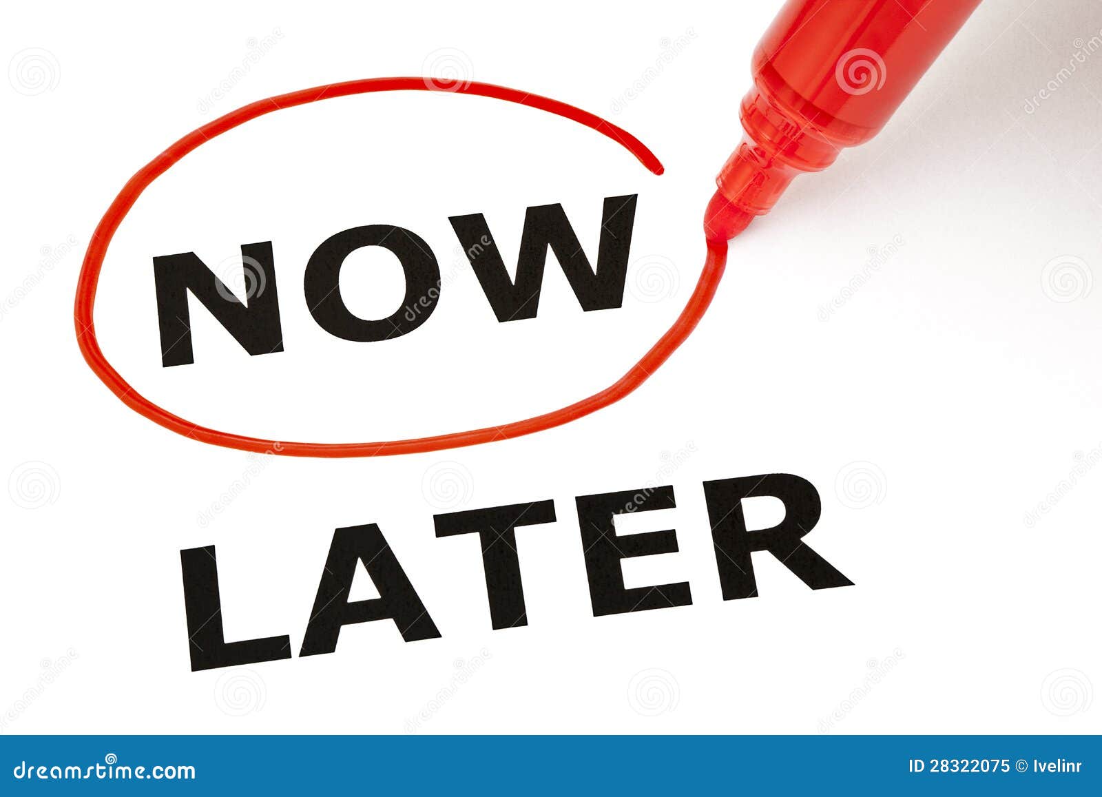 Now or Later with Red Marker Stock Image - Image of deadline, later ...