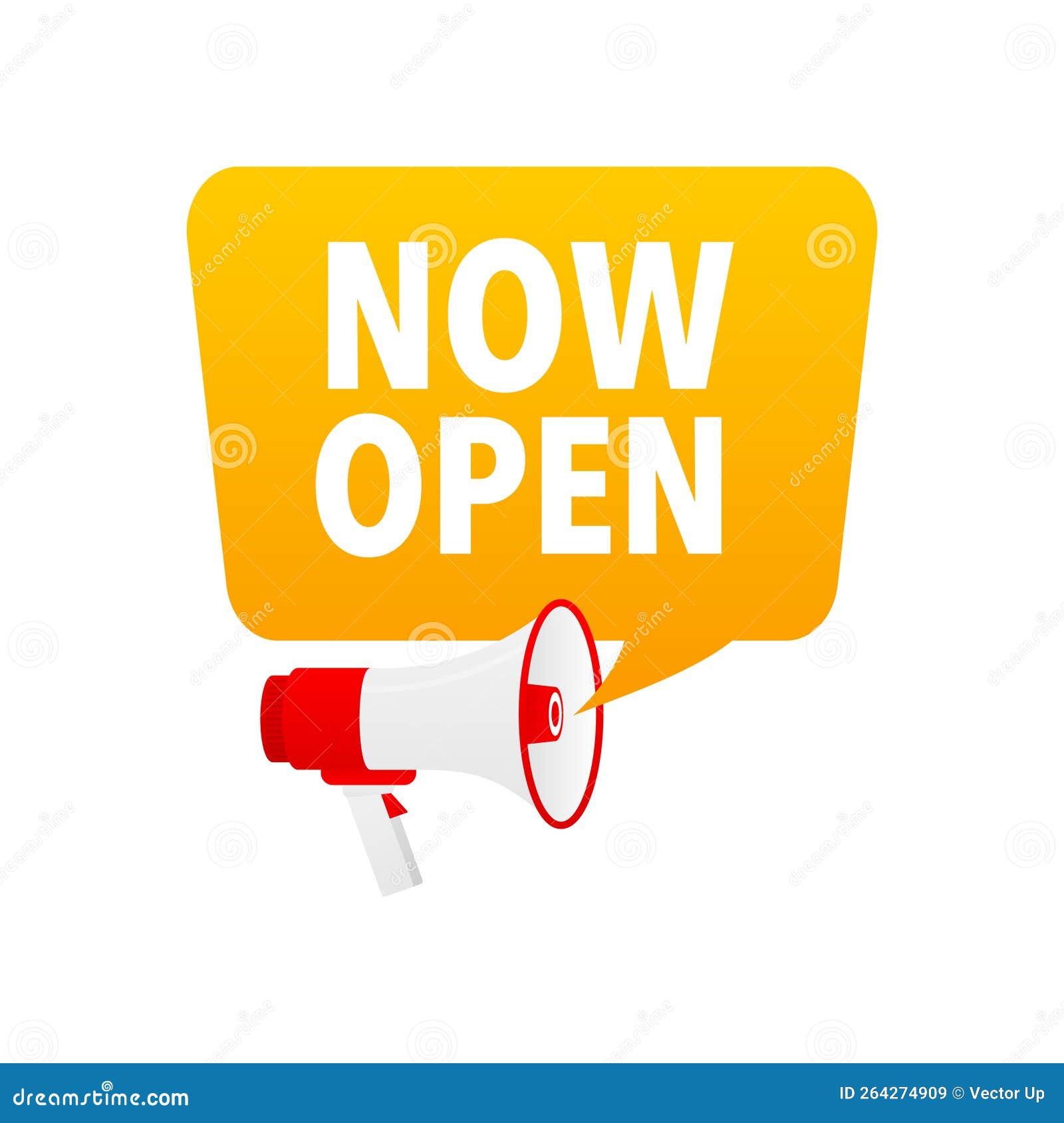 Now Open Announcement Megaphone Label. Loudspeaker Speech Bubble. Stock ...