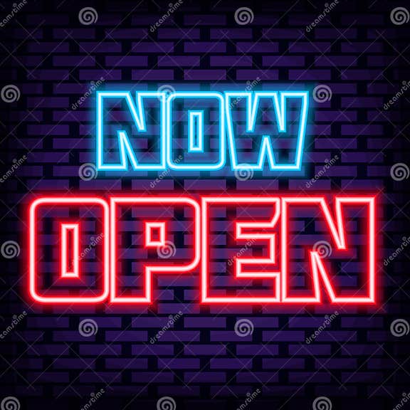 Now Open Neon Quote. Neon Script. Light Art Stock Vector - Illustration ...