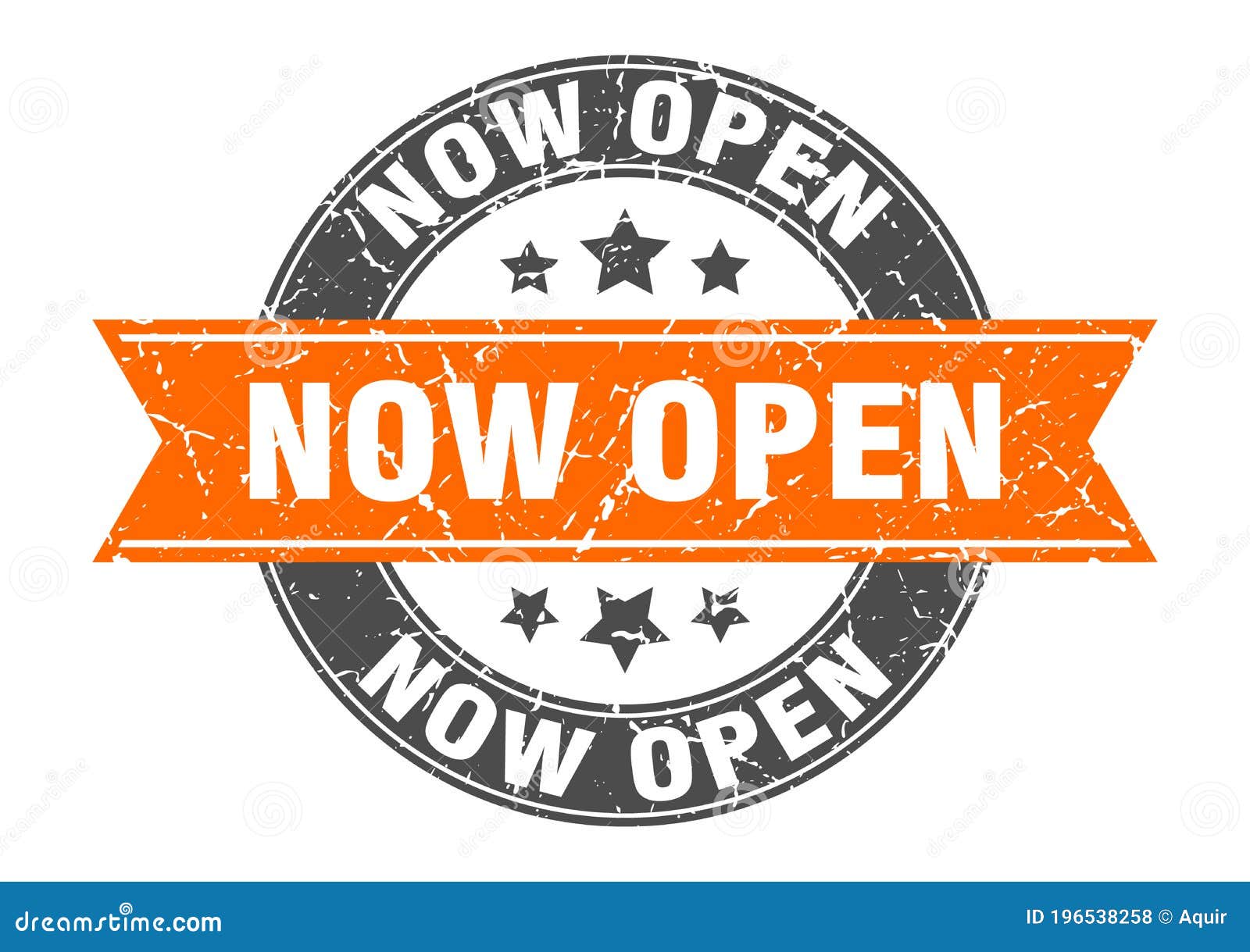 Now Open Round Stamp with Ribbon. Label Sign Stock Vector ...