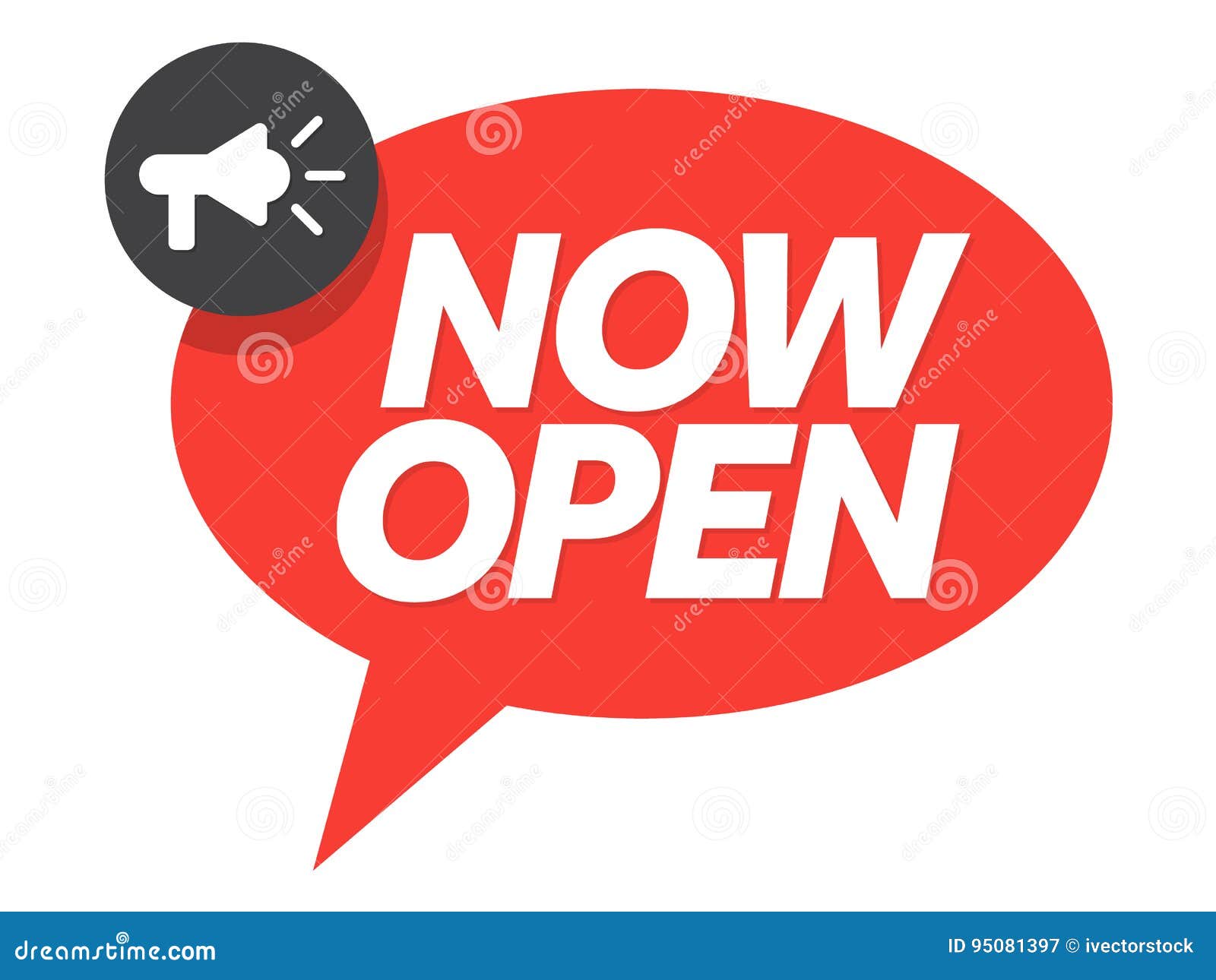 Now Open Sign Vector Isolated on White. Speech Bubble Badge with ...