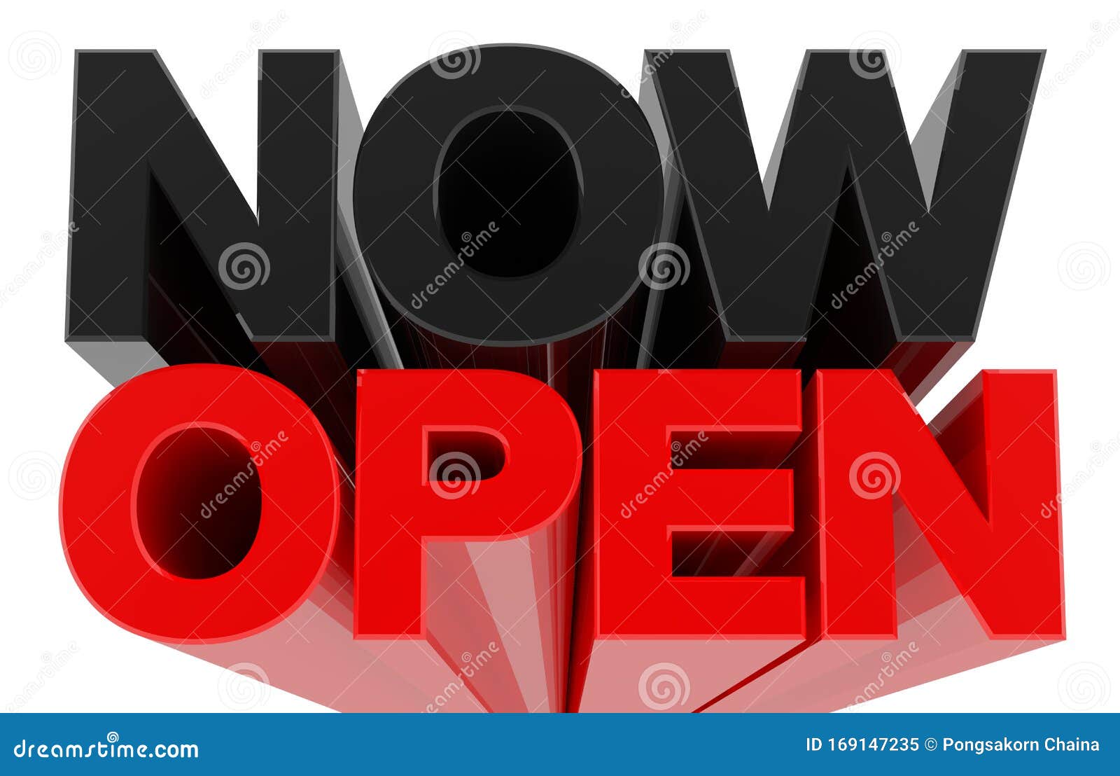 NOW OPEN Word on White Background 3d Rendering Stock Illustration ...