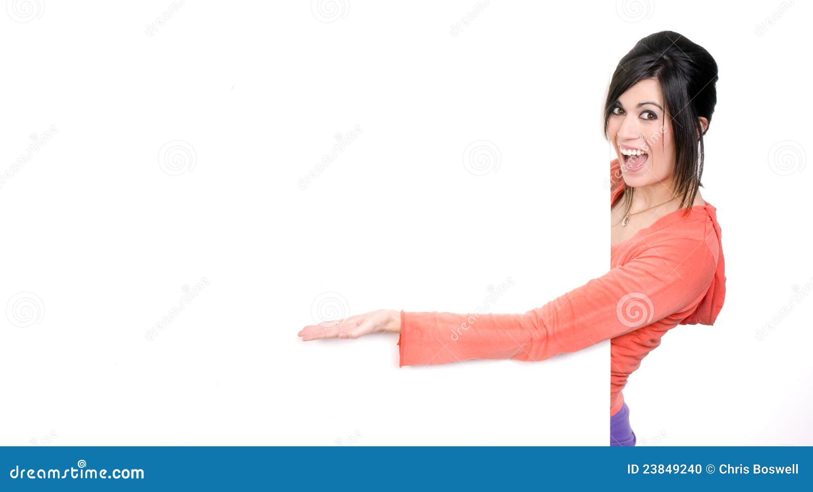 Now Presenting Pretty Brunette Blank White Board Stock Photo - Image of ...