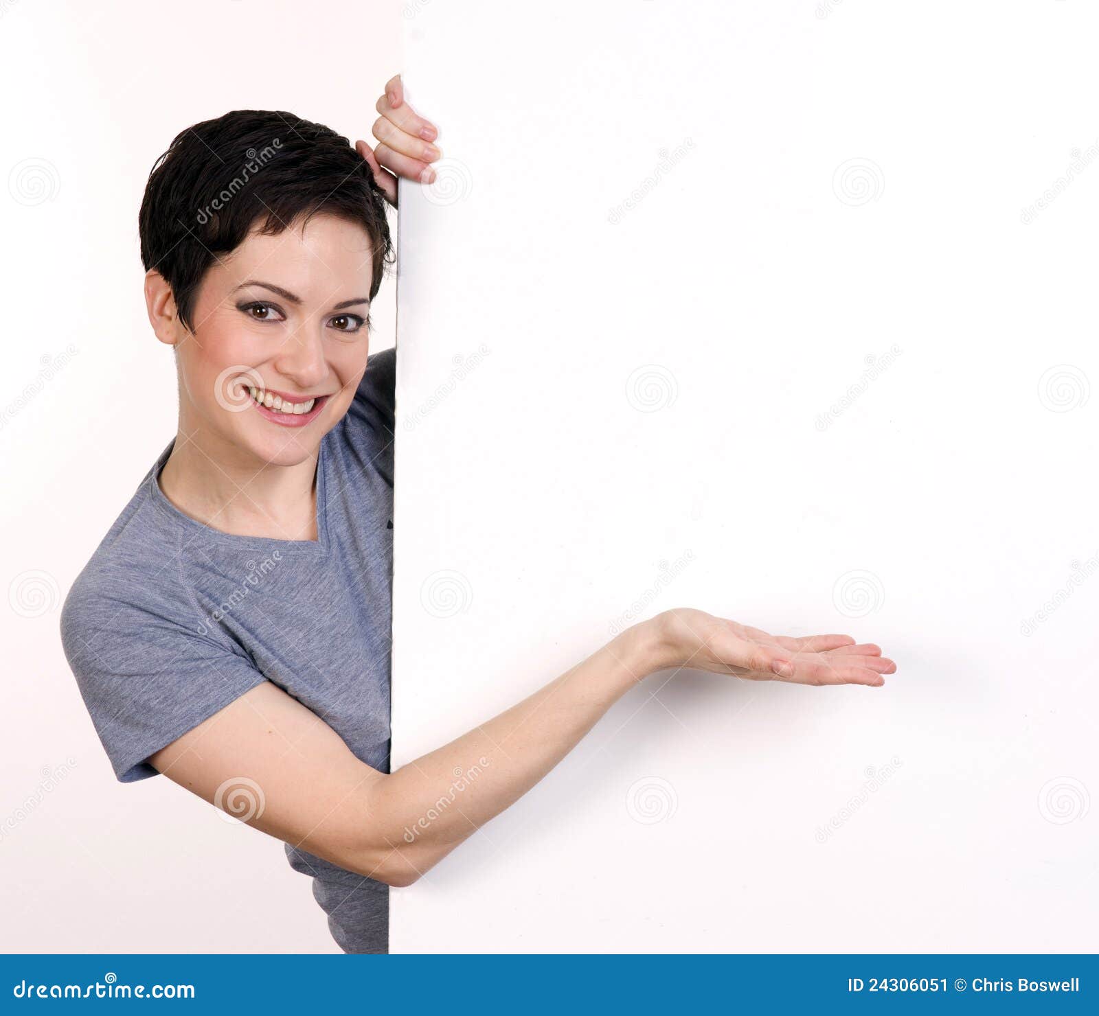 Now Presenting Woman Directs Attention White Board Stock Image - Image ...