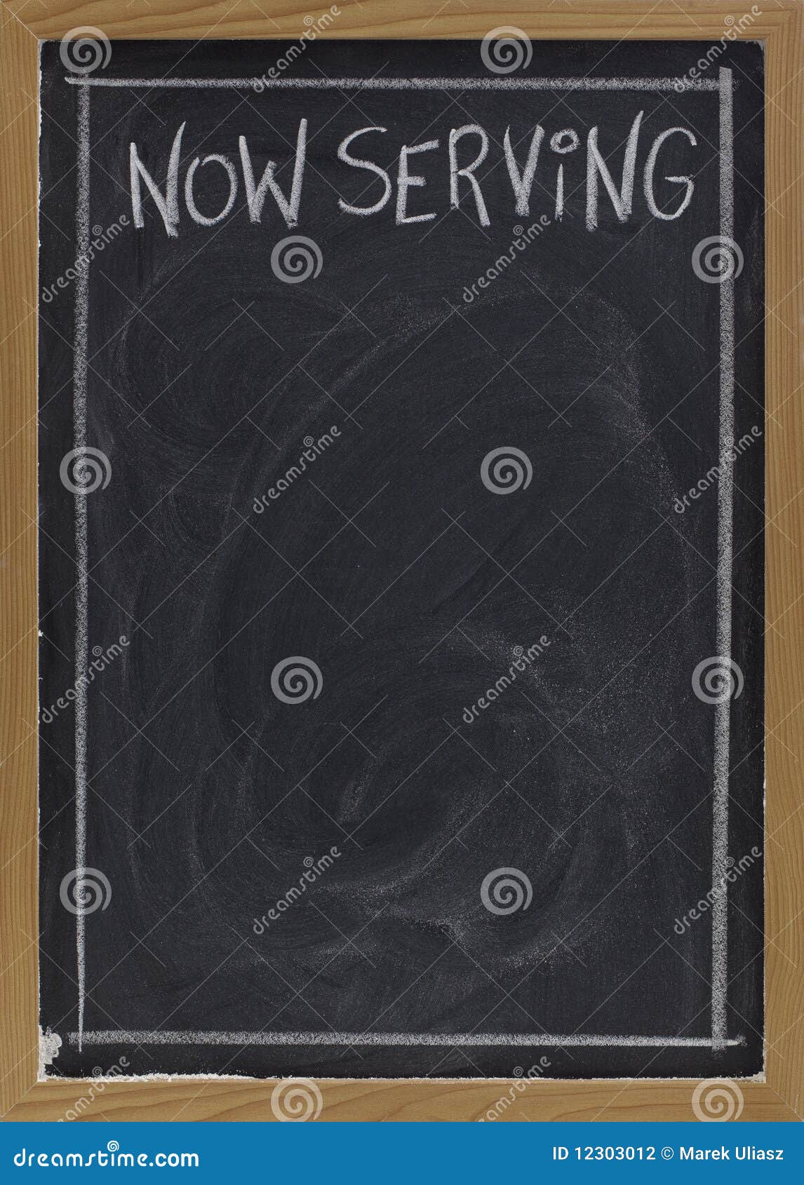 Now serving on blackboard stock photo. Image of marketing - 12303012
