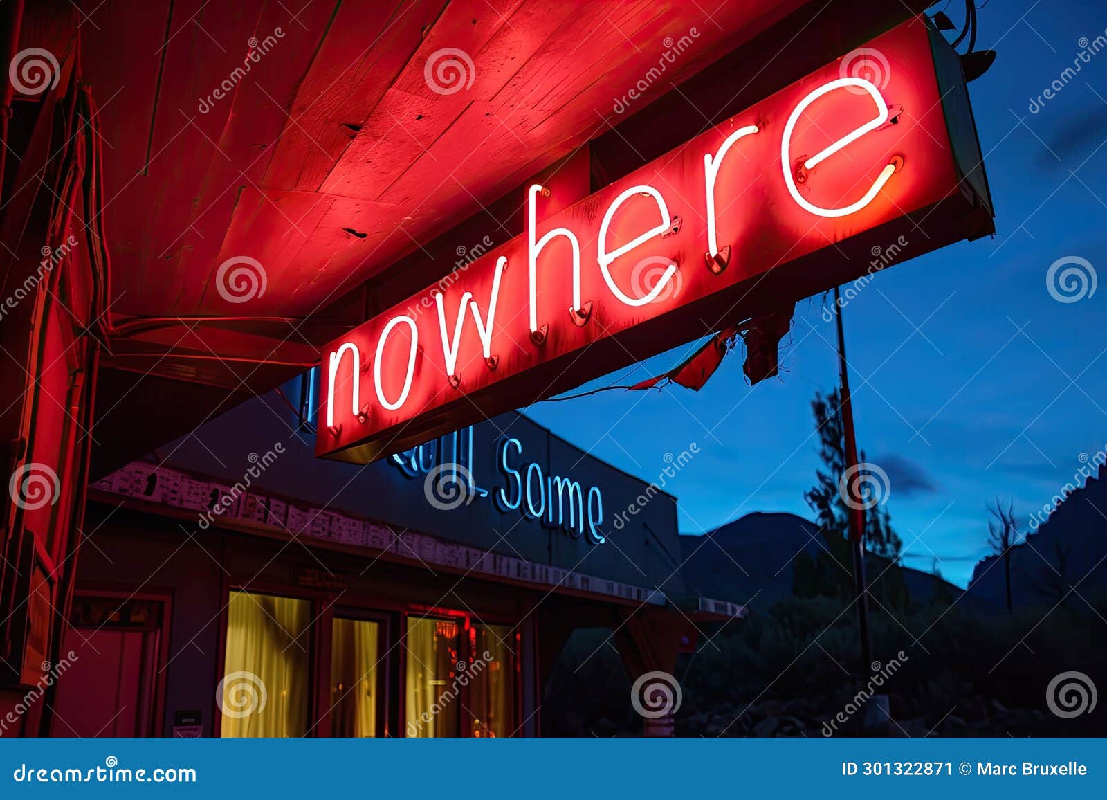 Nowhere Neon Illuminated Sign at Night - AI Generated Stock ...