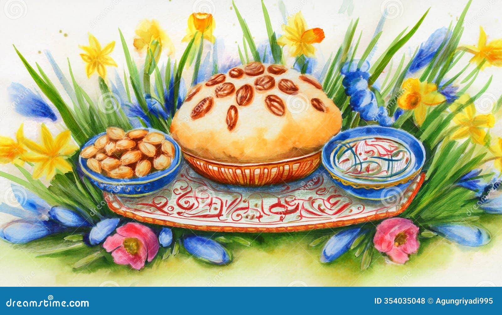 Nowruz Poster Design with Novruz Setting Table Decoration Stock ...