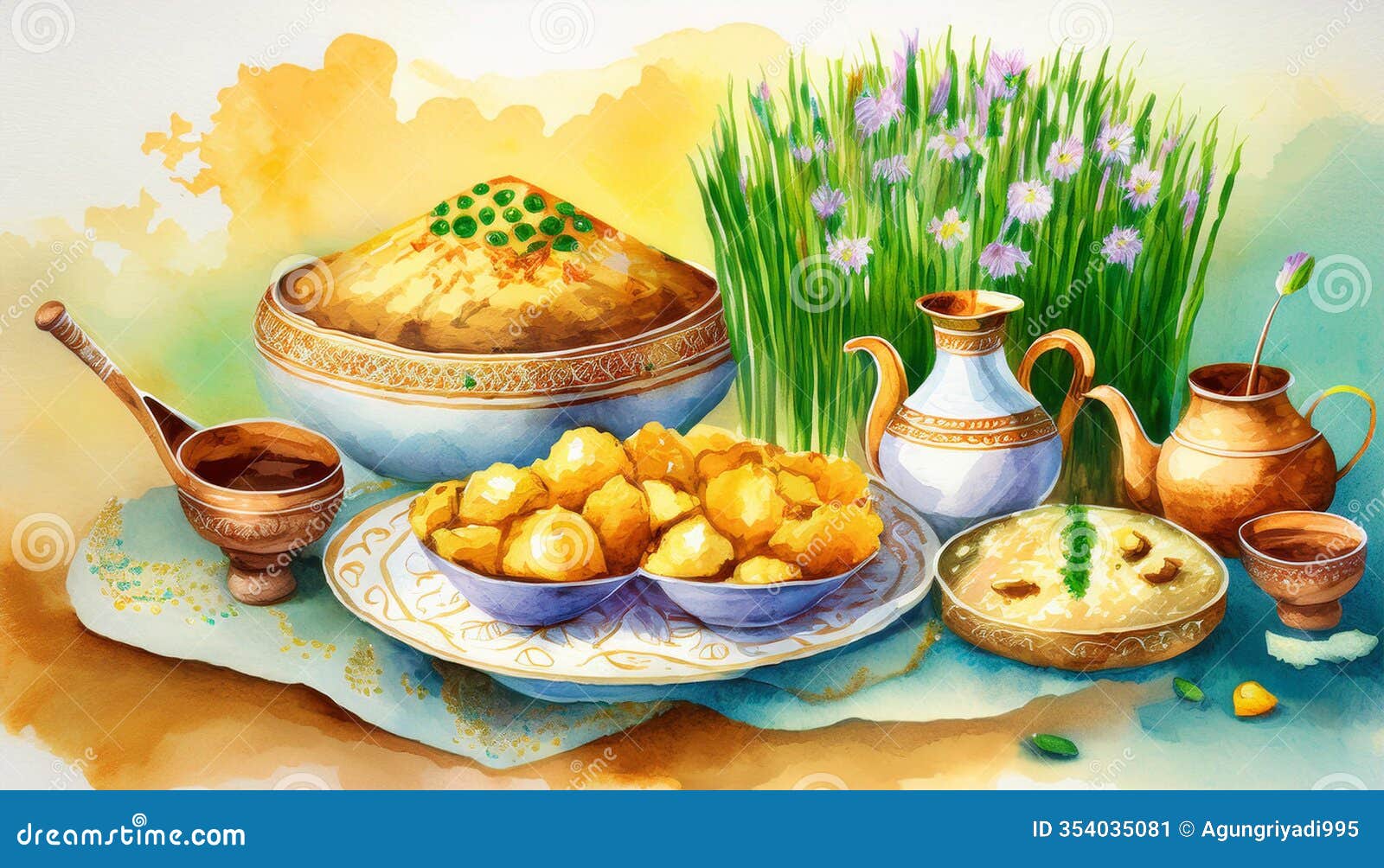 Nowruz Poster Design with Novruz Setting Table Decoration Stock ...