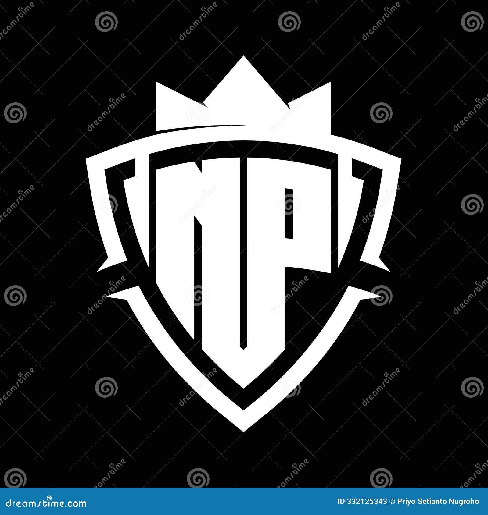NP Letter Monogram With Triangle Curve Shield Shape With Crown White ...