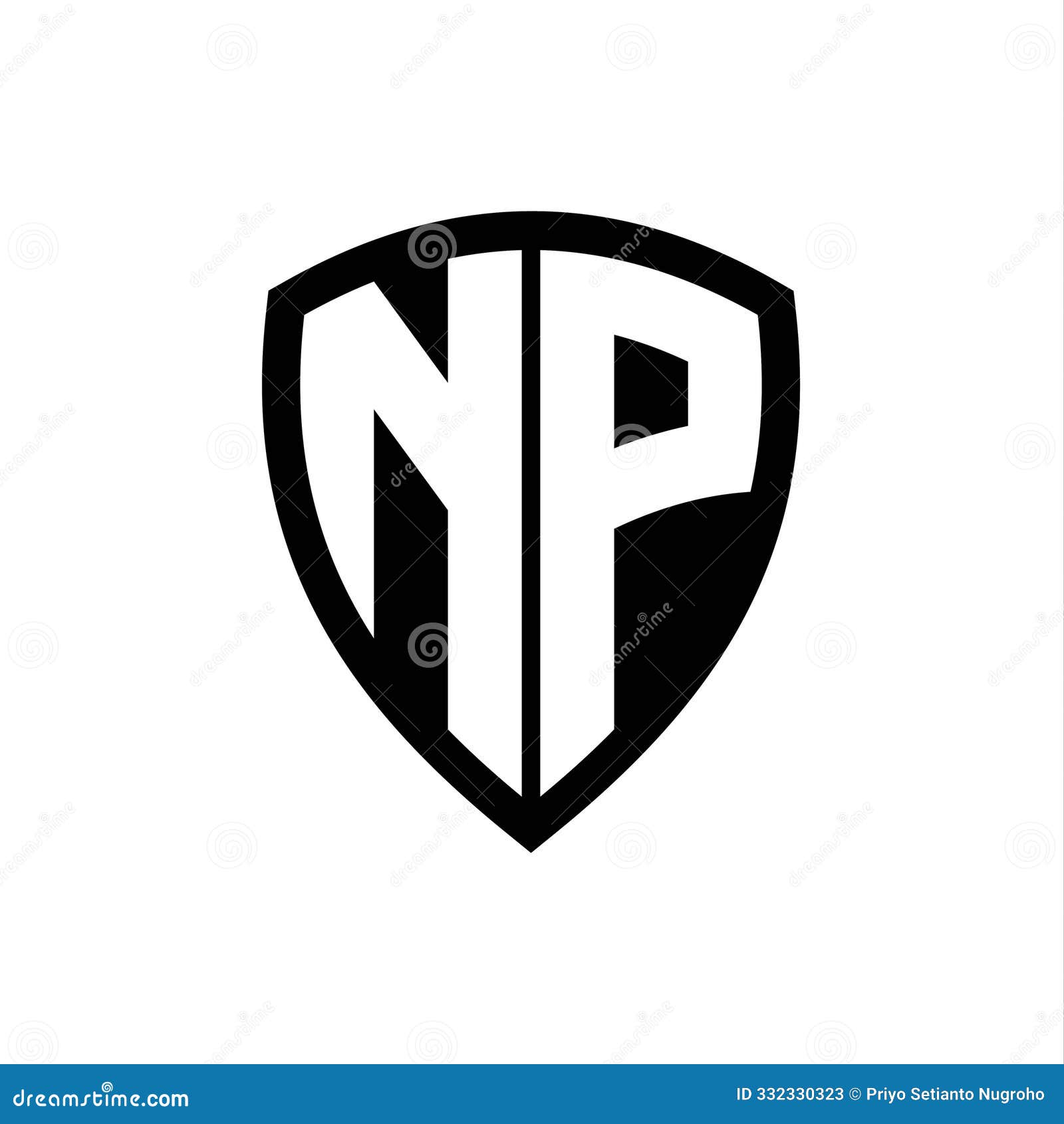 NP Monogram Logo with Bold Letters Shield Shape with Black and White ...