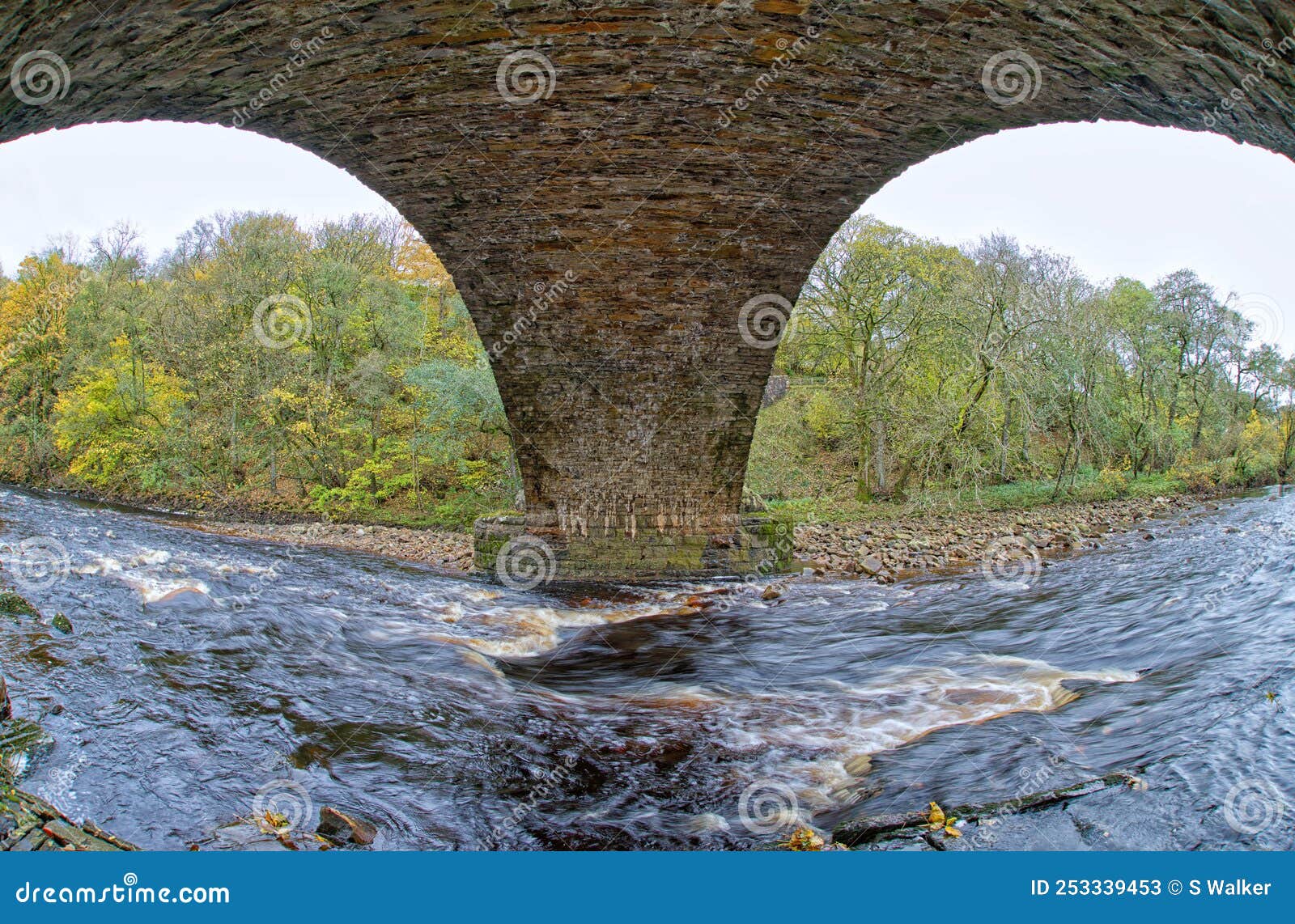 Fish Eye View of a Stone Bridge Over the River Swale. Gunnerside ...