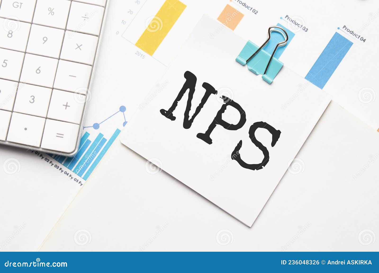 NPS Text Concept. Office Workplace Table with Calculator, Graphs ...