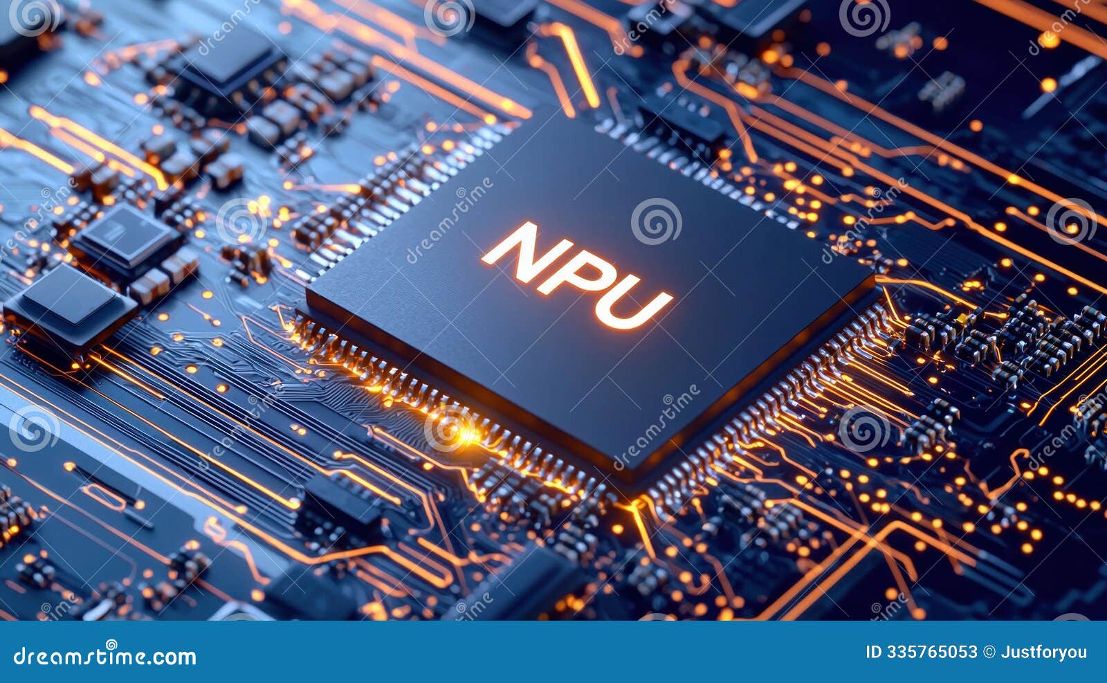 NPU Chip on a High-Tech Circuit Board with Glowing Connections Stock ...