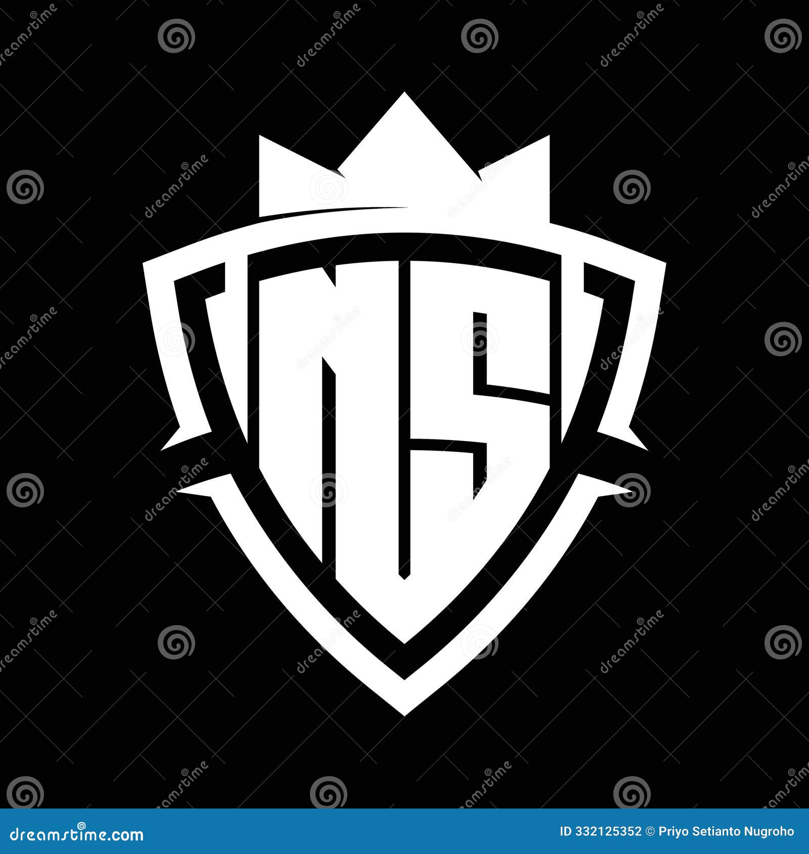 NS Letter Monogram with Triangle Curve Shield Shape with Crown White ...