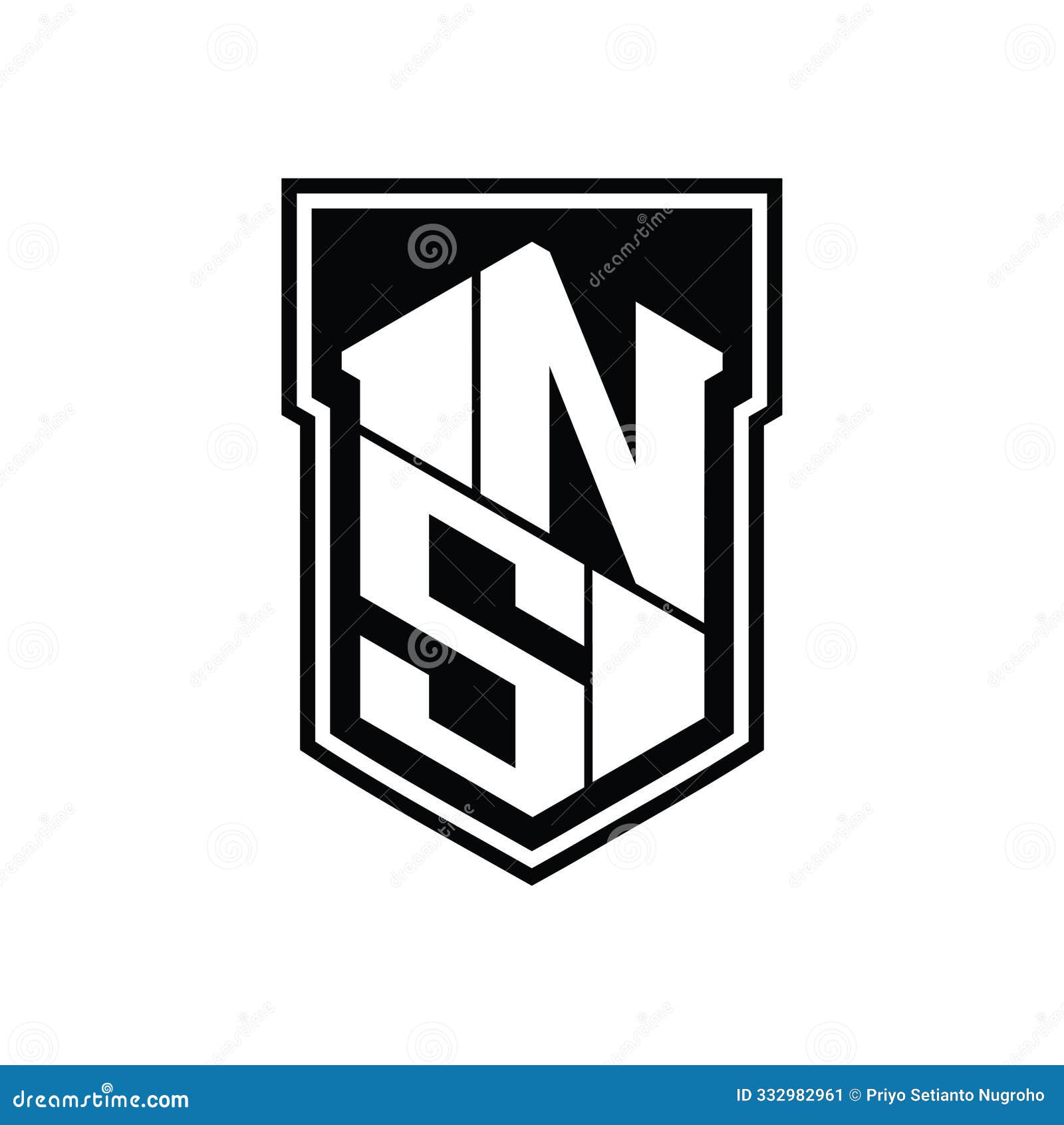NS Logo Monogram Hexagon Geometric Up and Down Inside Shield Isolated ...